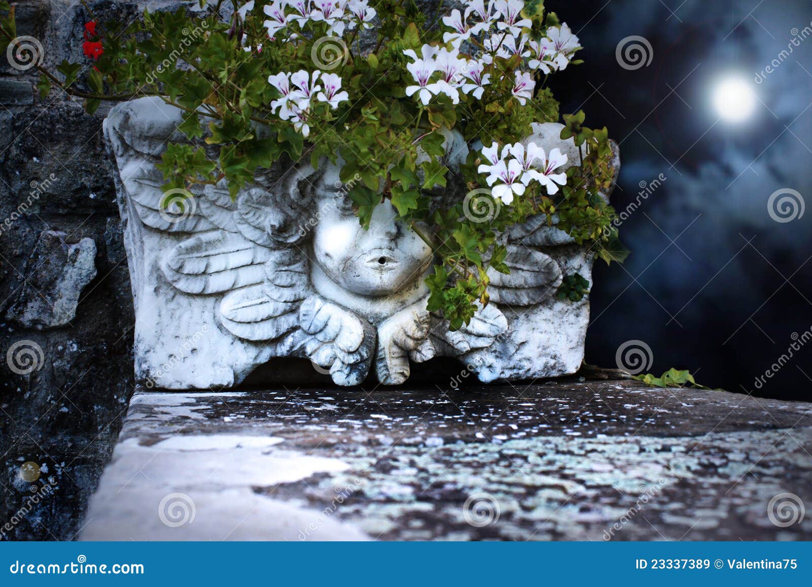 Bizarre Cherub Vase At Night Stock Image - Image of wings, rocks: 23337389