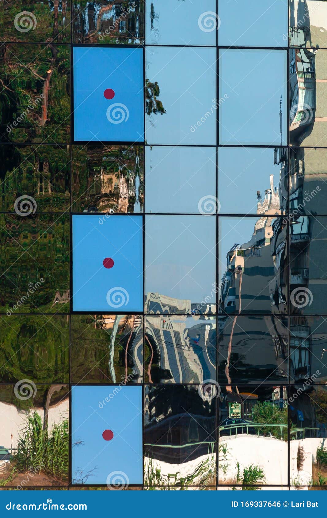 A Bizarre Distorted Reflection Of A Residential Building And Trees In ...