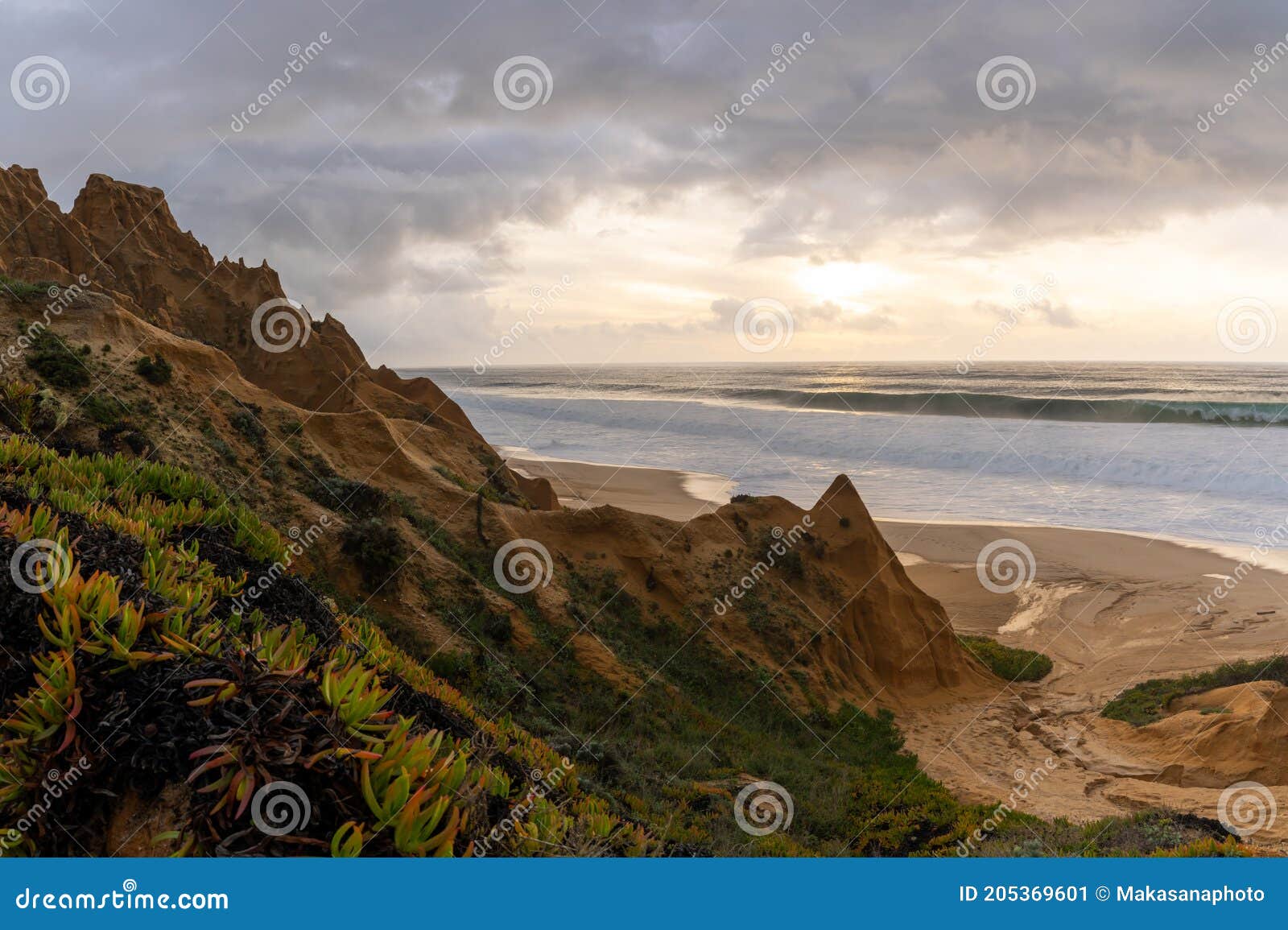 Bizarre Eroded Sand Dunes on the Atlantic Ocean with Waves Rolling in ...