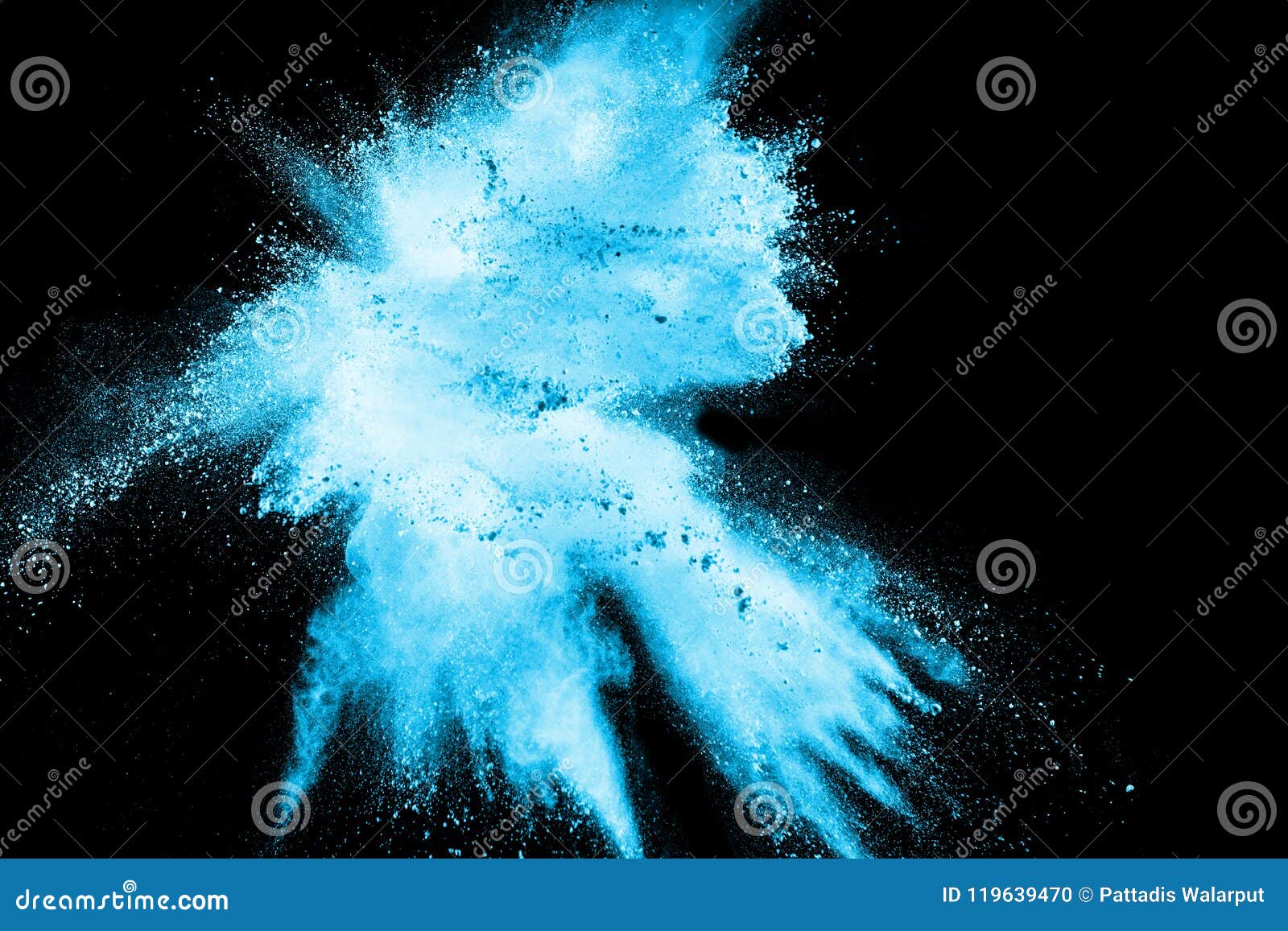 Bizarre Forms of Blue Powder Explode Cloud on Background Stock Photo ...