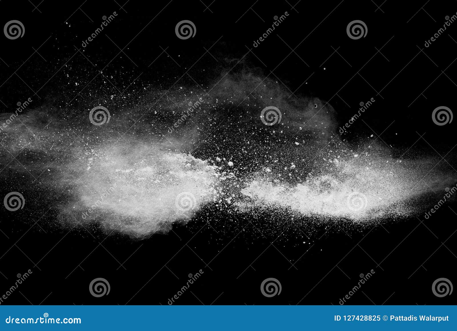 Bizarre Forms of White Powder Explosion Cloud Against Black Background ...