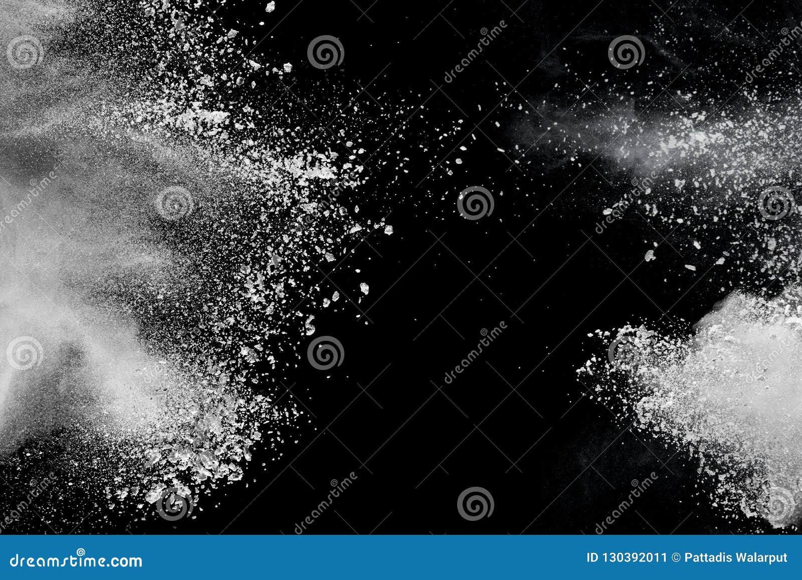 Bizarre Forms of White Powder Explosion Cloud Against Black Background ...