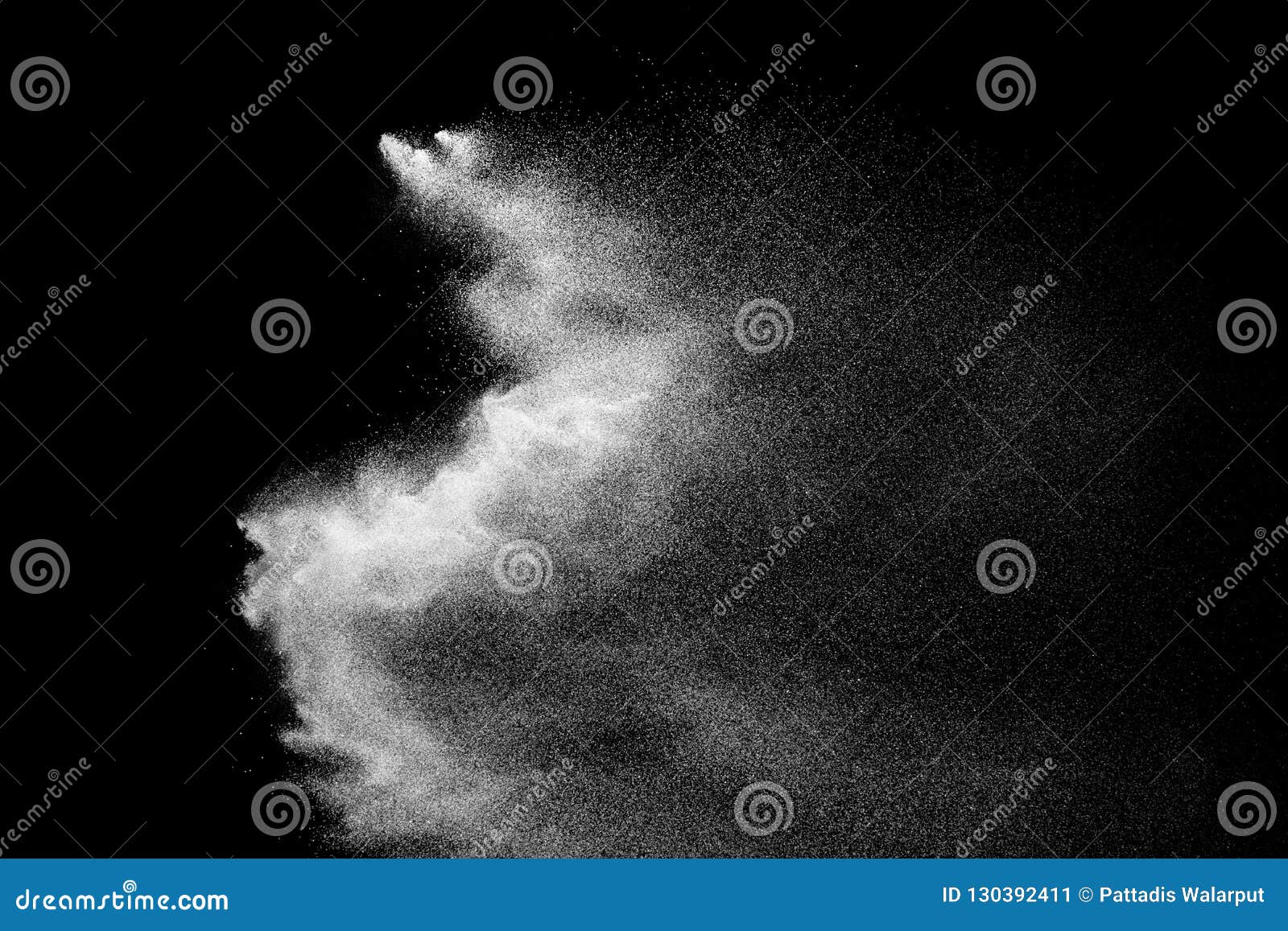 Bizarre Forms of White Powder Explosion Cloud Against Black Background ...