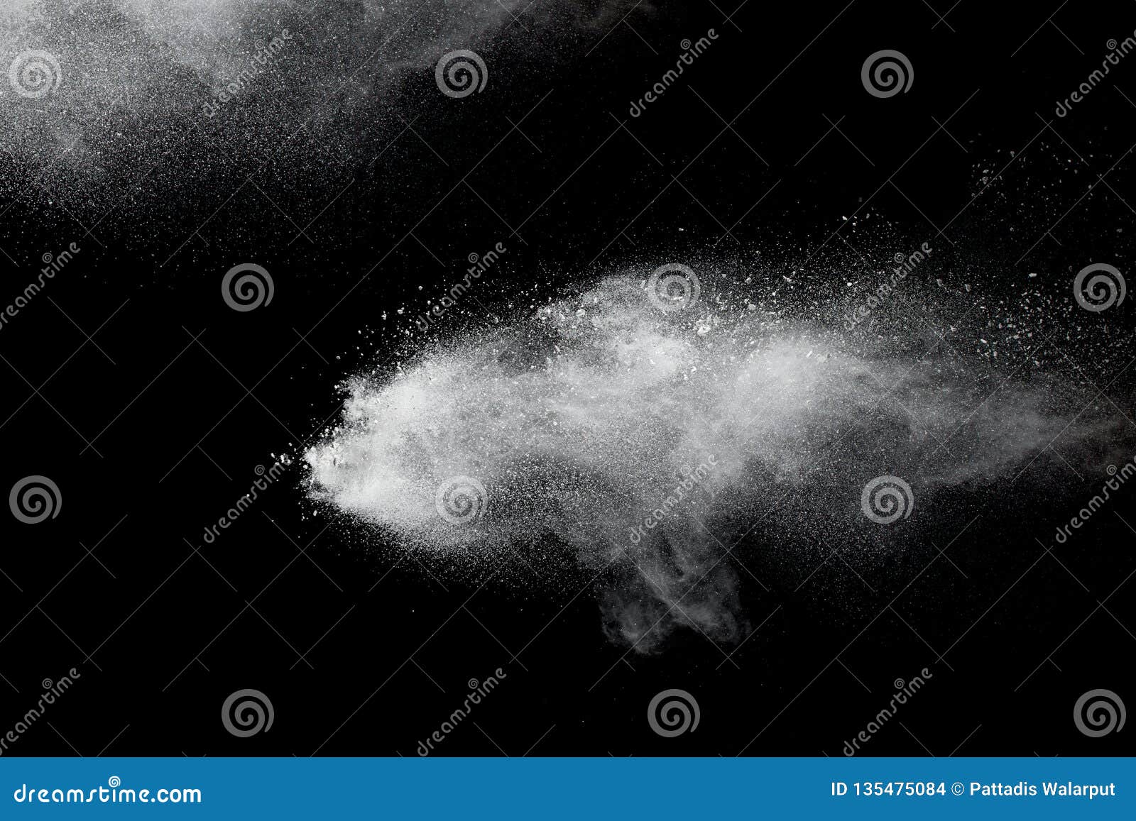 Bizarre Forms of White Powder Explosion Cloud Against Black Background ...