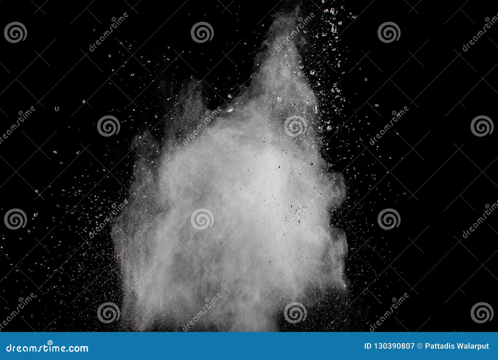 Bizarre Forms of White Powder Explosion Cloud Against Black Background ...