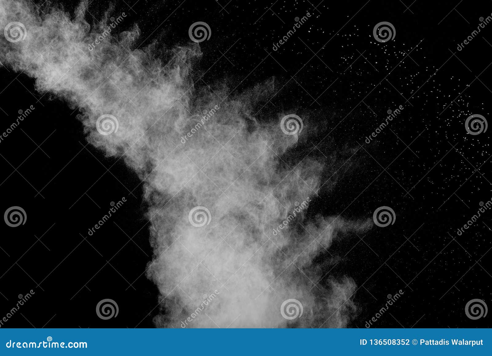 Bizarre Forms of White Powder Explosion Cloud Against Black Background ...