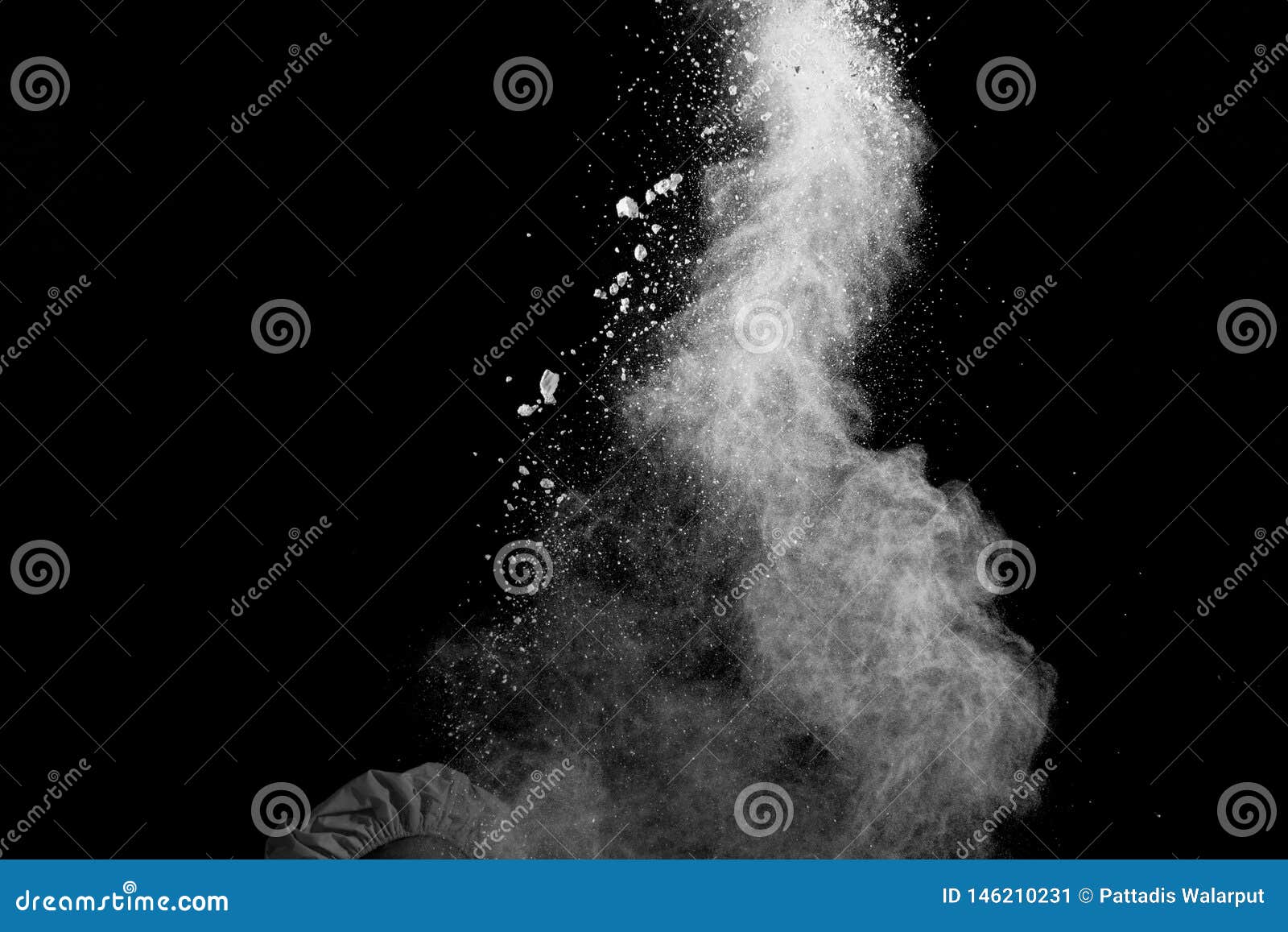 Bizarre Forms of White Powder Explosion Cloud Against Black Background ...