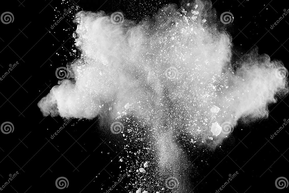 Bizarre Forms of White Powder Explosion Cloud Against Black Background ...