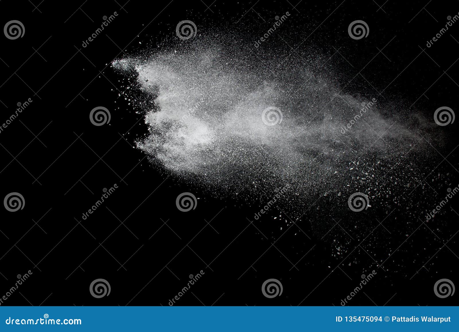 Bizarre Forms of White Powder Explosion Cloud Against Black Background ...