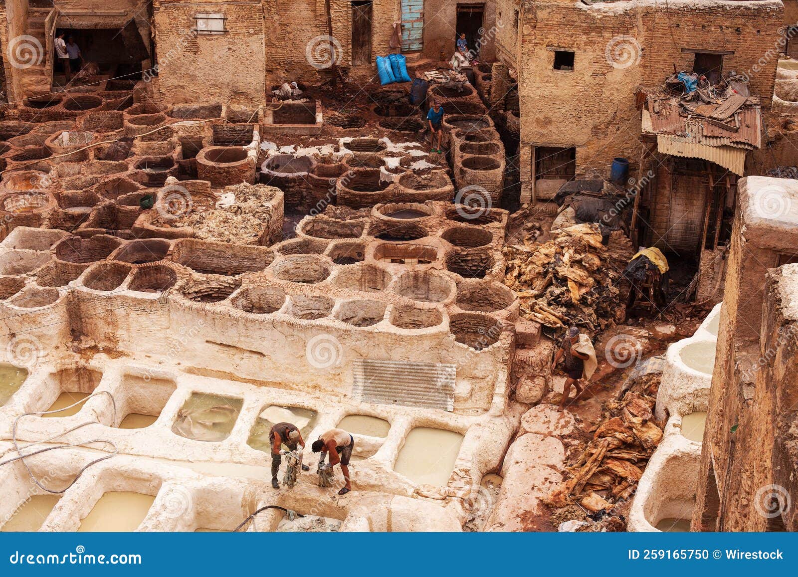 Bizarre Medieval Tannery in Fez, Morocco. Stock Photo - Image of color ...