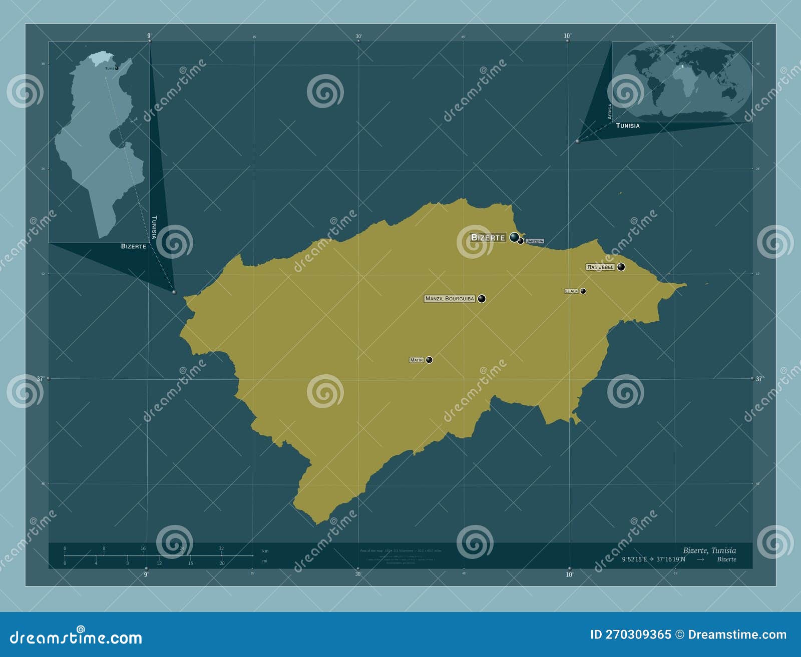 Bizerte, Tunisia. Solid. Labelled Points of Cities Stock Illustration ...