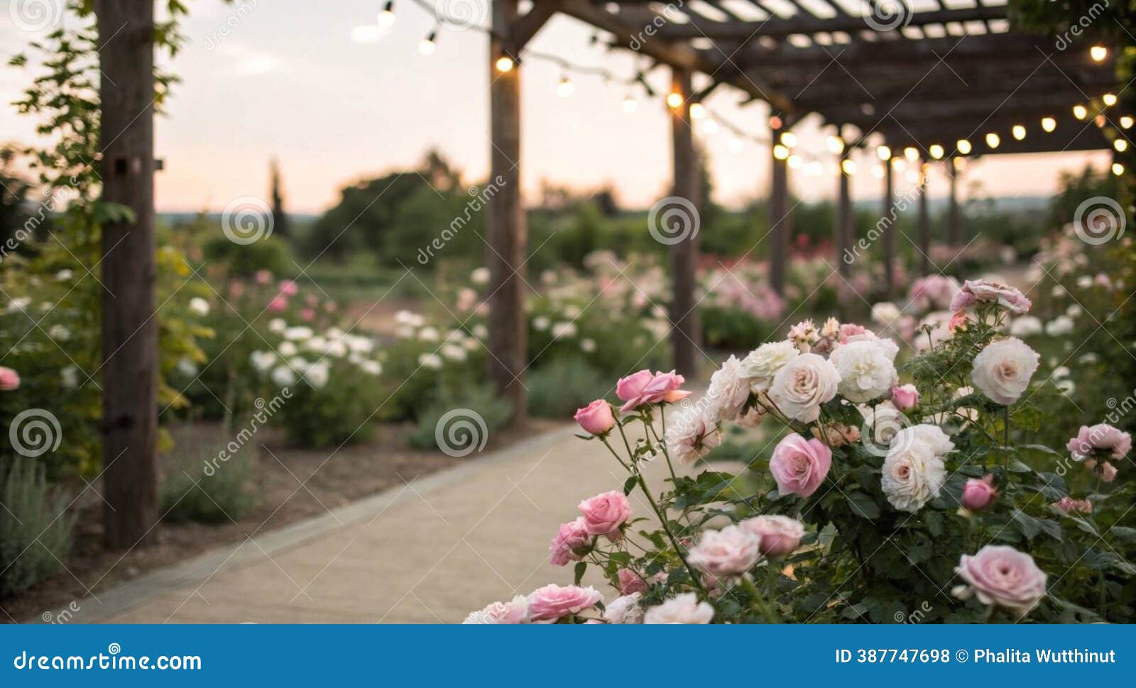 Serene Garden Scene Features Circular Stone Fountain With Statue Seated Figure, Surrounded By ...
