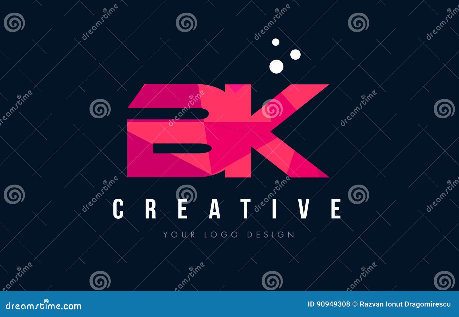 BK B K Letter Logo with Purple Low Poly Pink Triangles Concept Stock ...