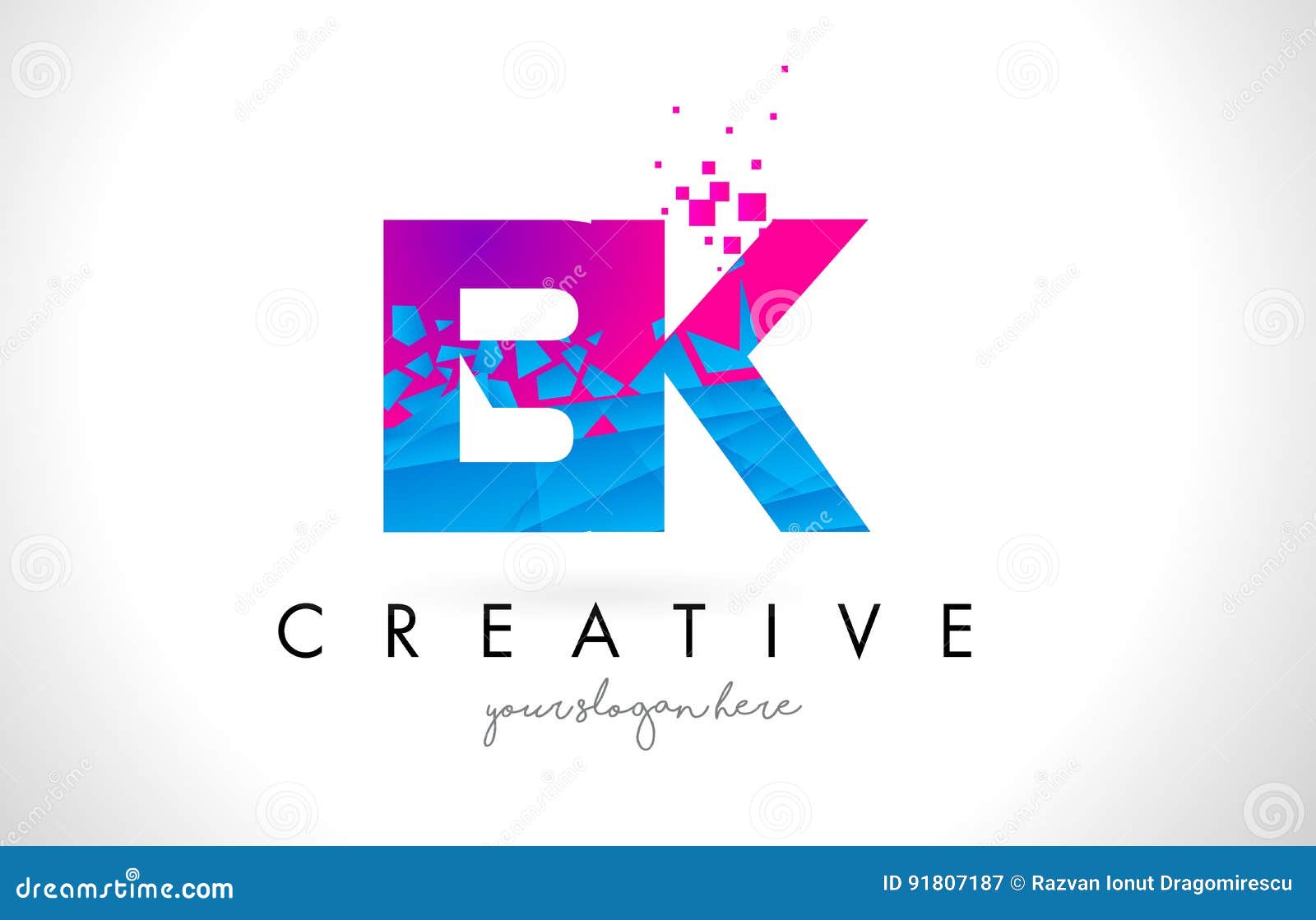 BK B K Letter Logo with Shattered Broken Blue Pink Texture Design ...