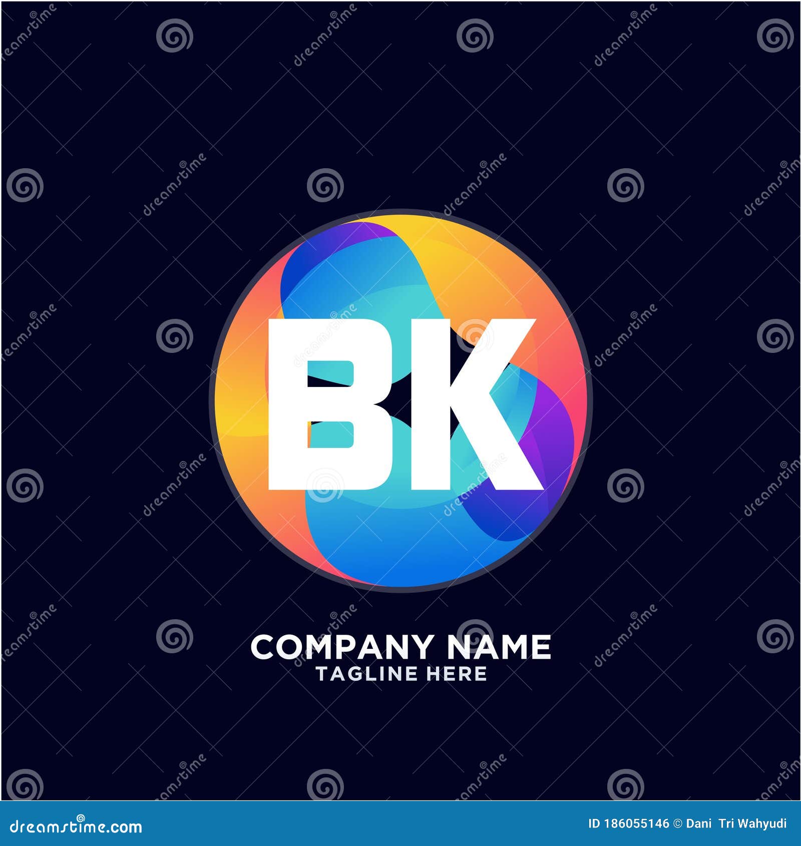 BK Initial Logo with Colorful Circle Template Vector Stock Vector ...