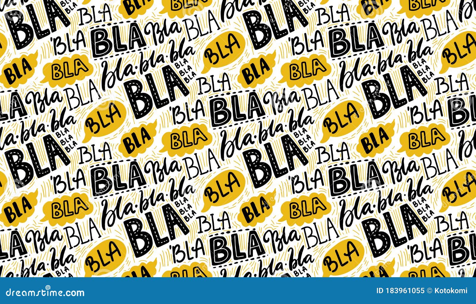 Bla Bla Seamless Pattern, Different Hand Lettering Words with Yellow ...