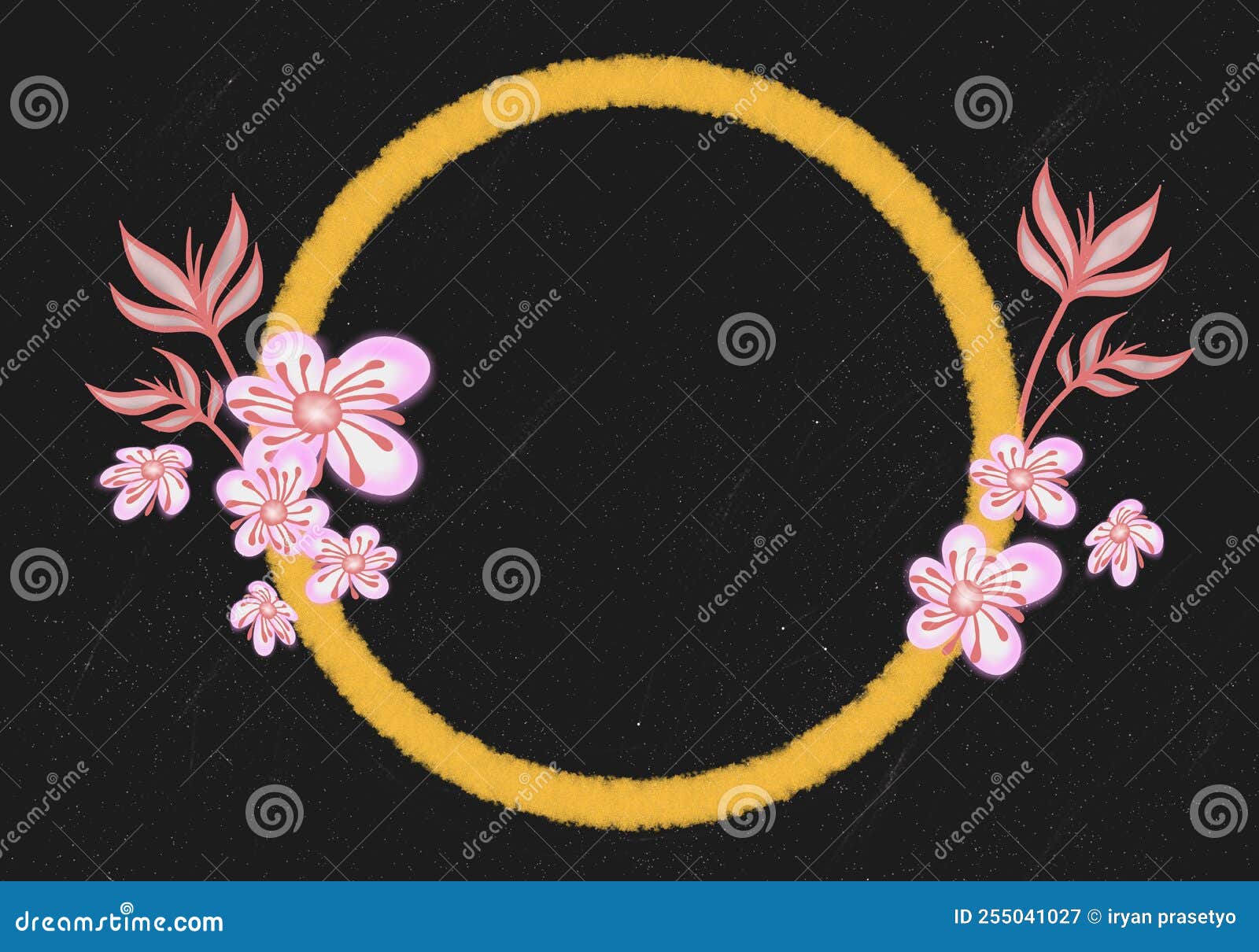 Black Abstract Background Frame Circle Combination with Pink Flower ...