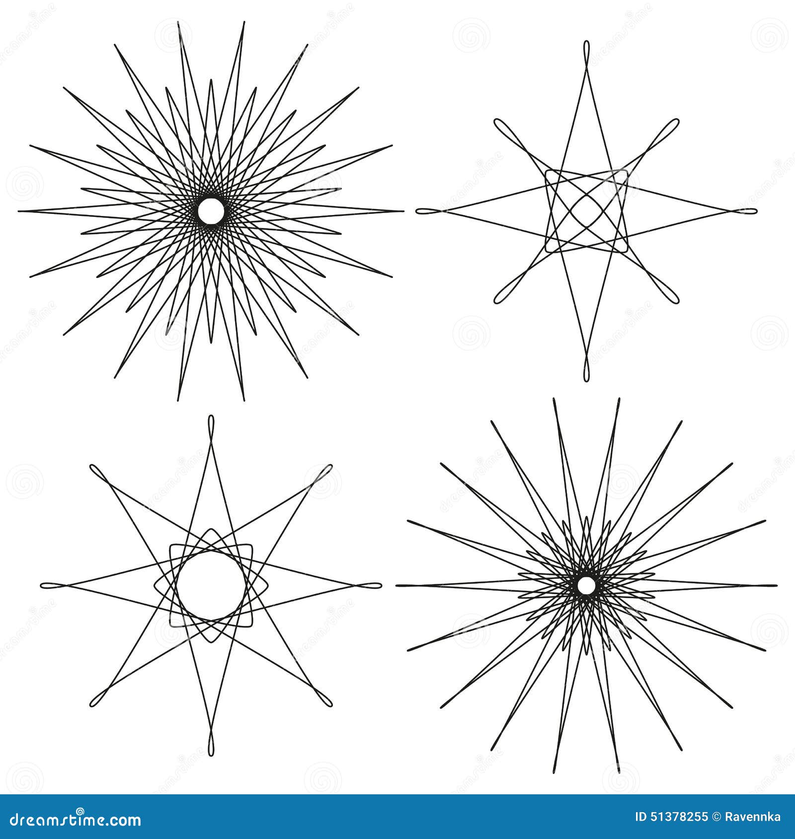 4 Black Abstract Design Elements (star, Sun) Stock Illustration ...