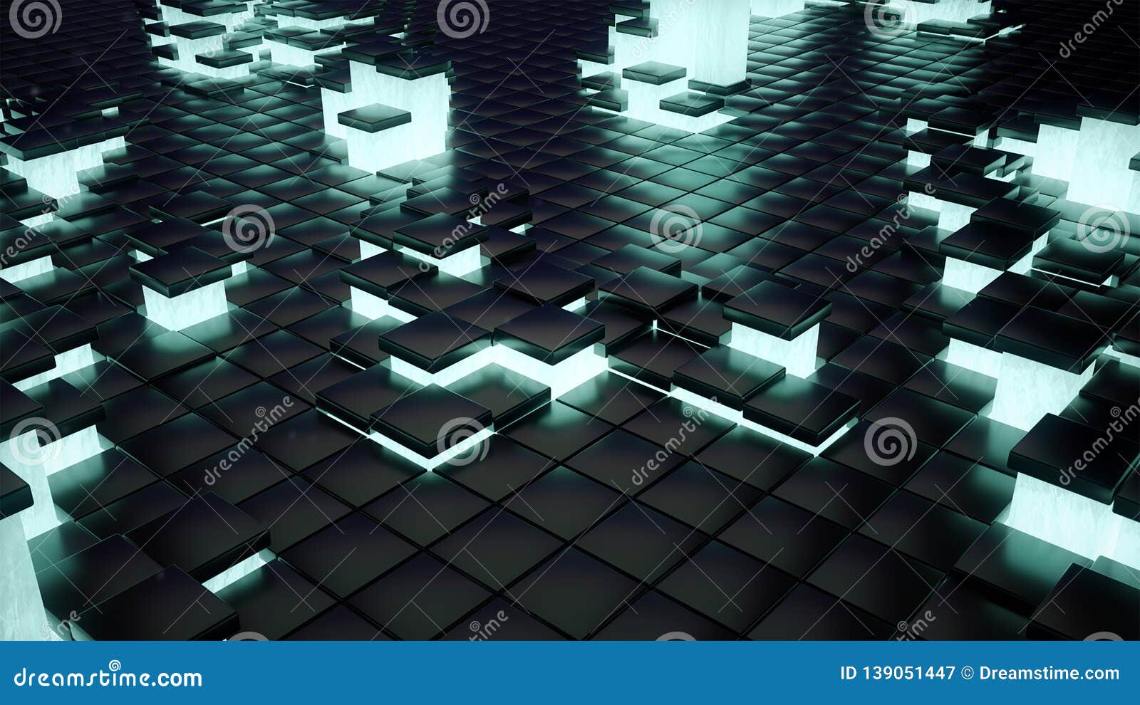 Black Abstract Field Blue Neon Lights Top View 3d Render Stock ...