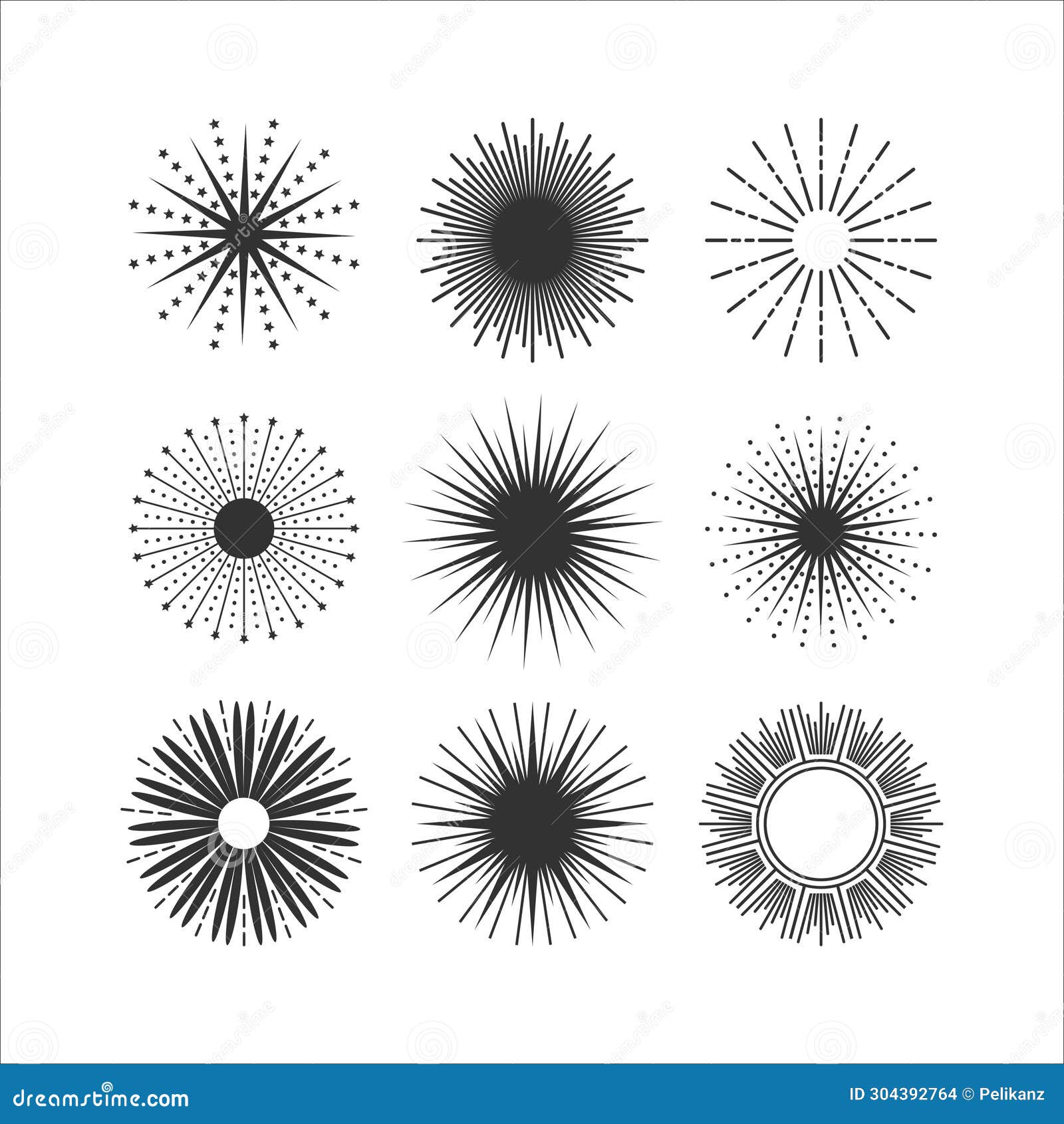 Black Abstract Isolated Round Sunburst Decorative Icons and Design ...