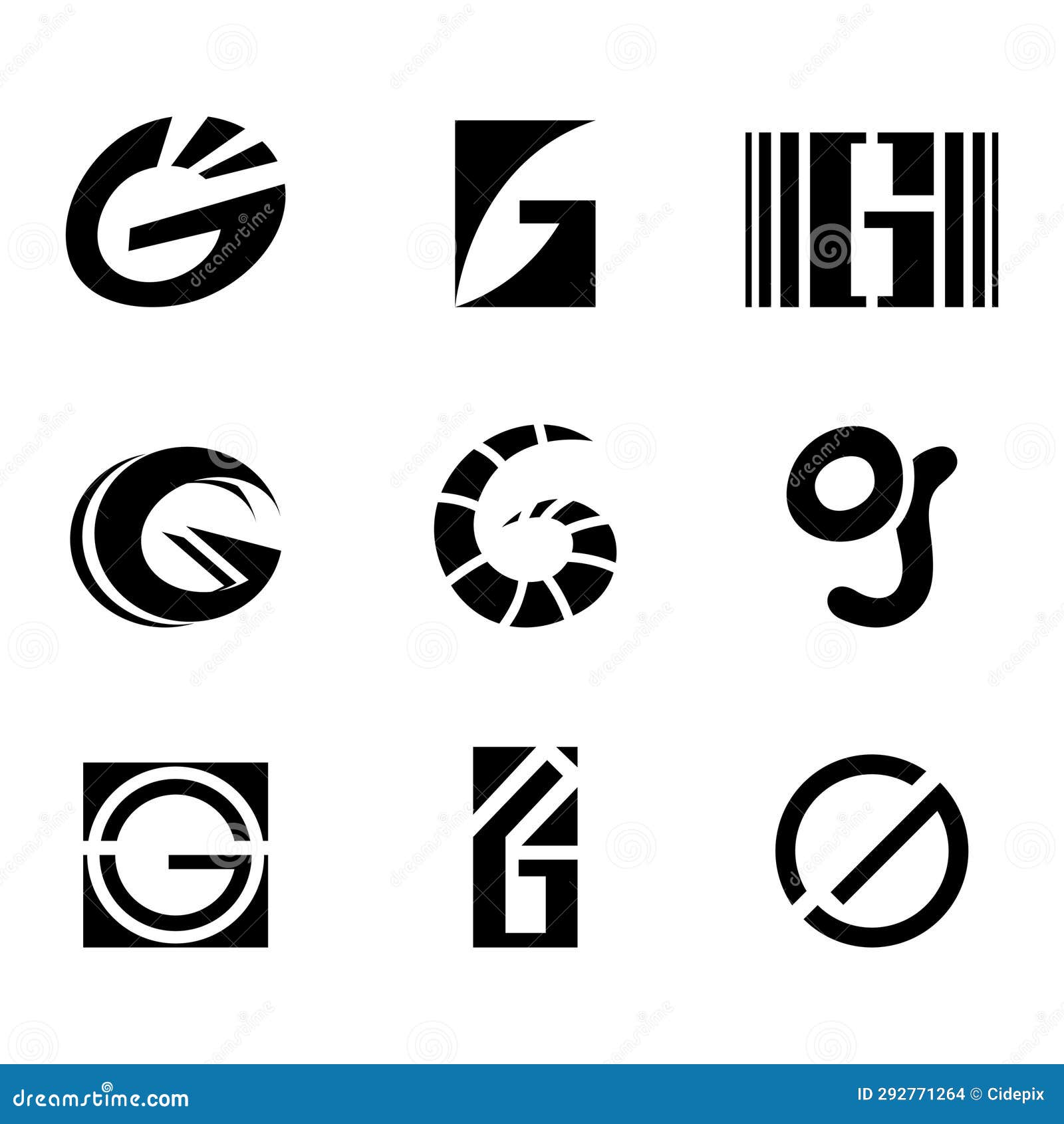 Black Abstract Letter G Icons on a White Background Stock Vector ...