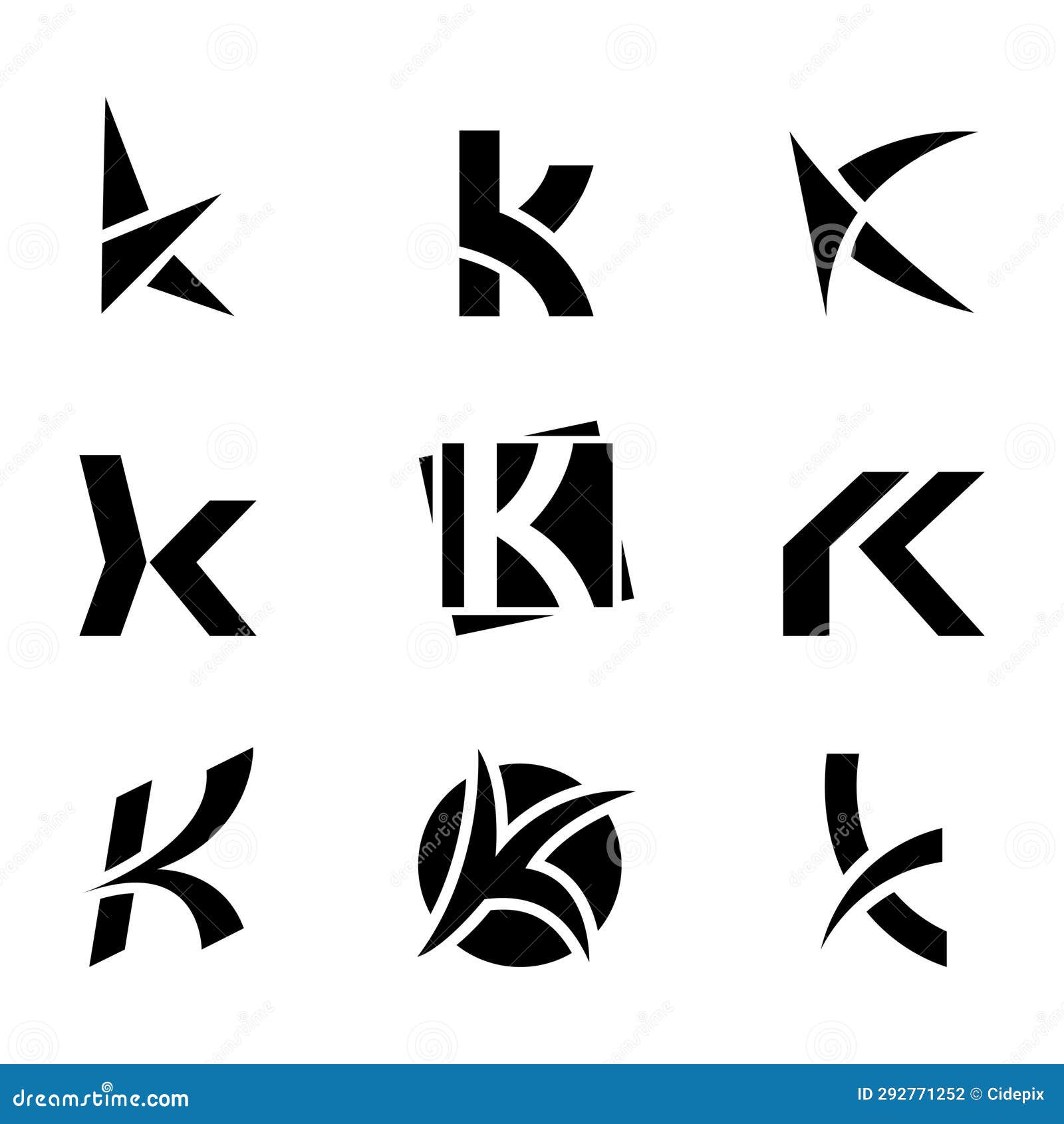 Black Abstract Letter K Icons on a White Background Stock Vector ...