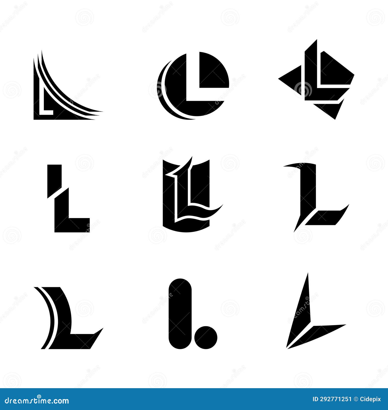 Black Abstract Letter L Icons on a White Background Stock Vector ...