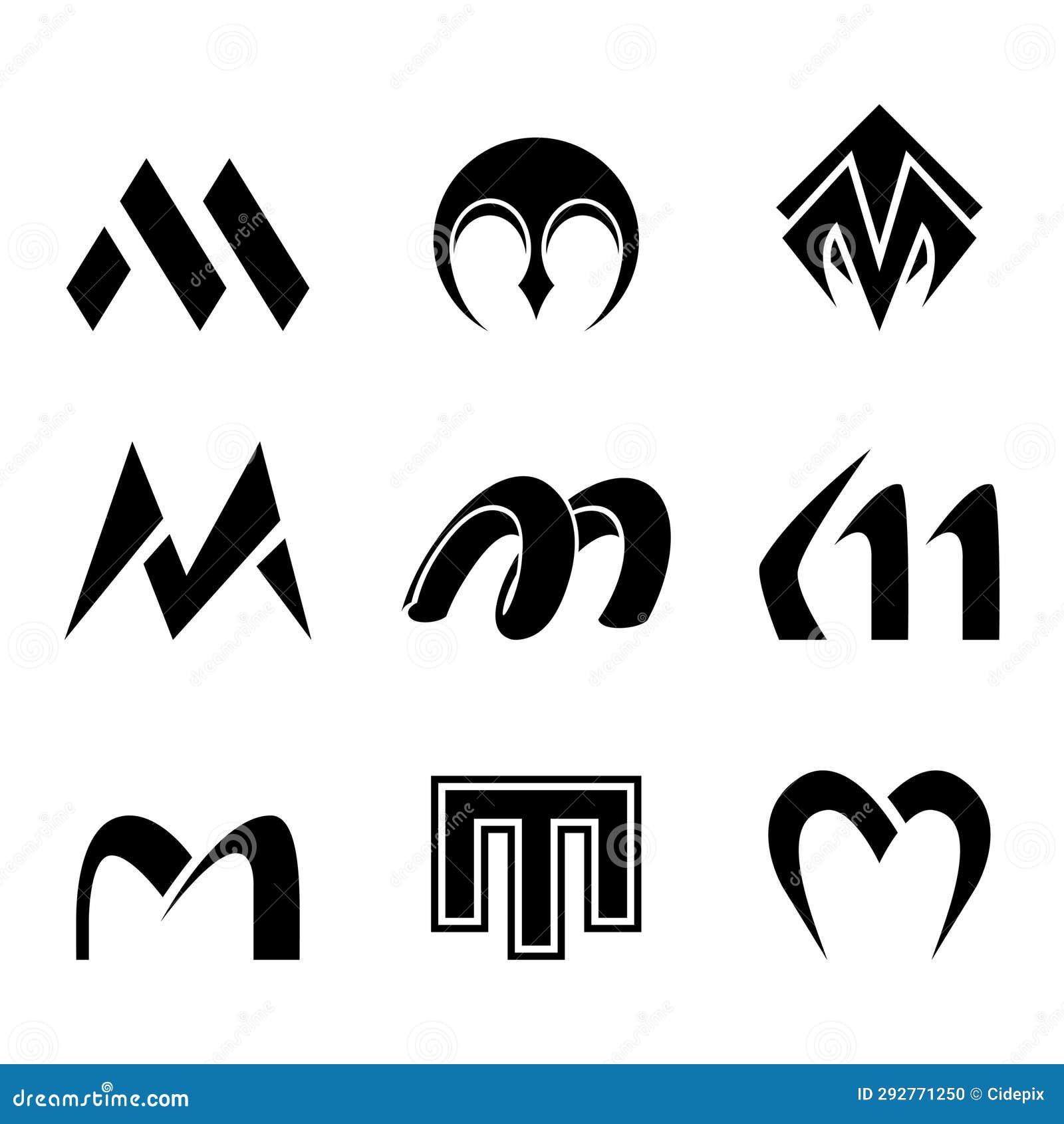 Black Abstract Letter M Icons on a White Background Stock Vector ...