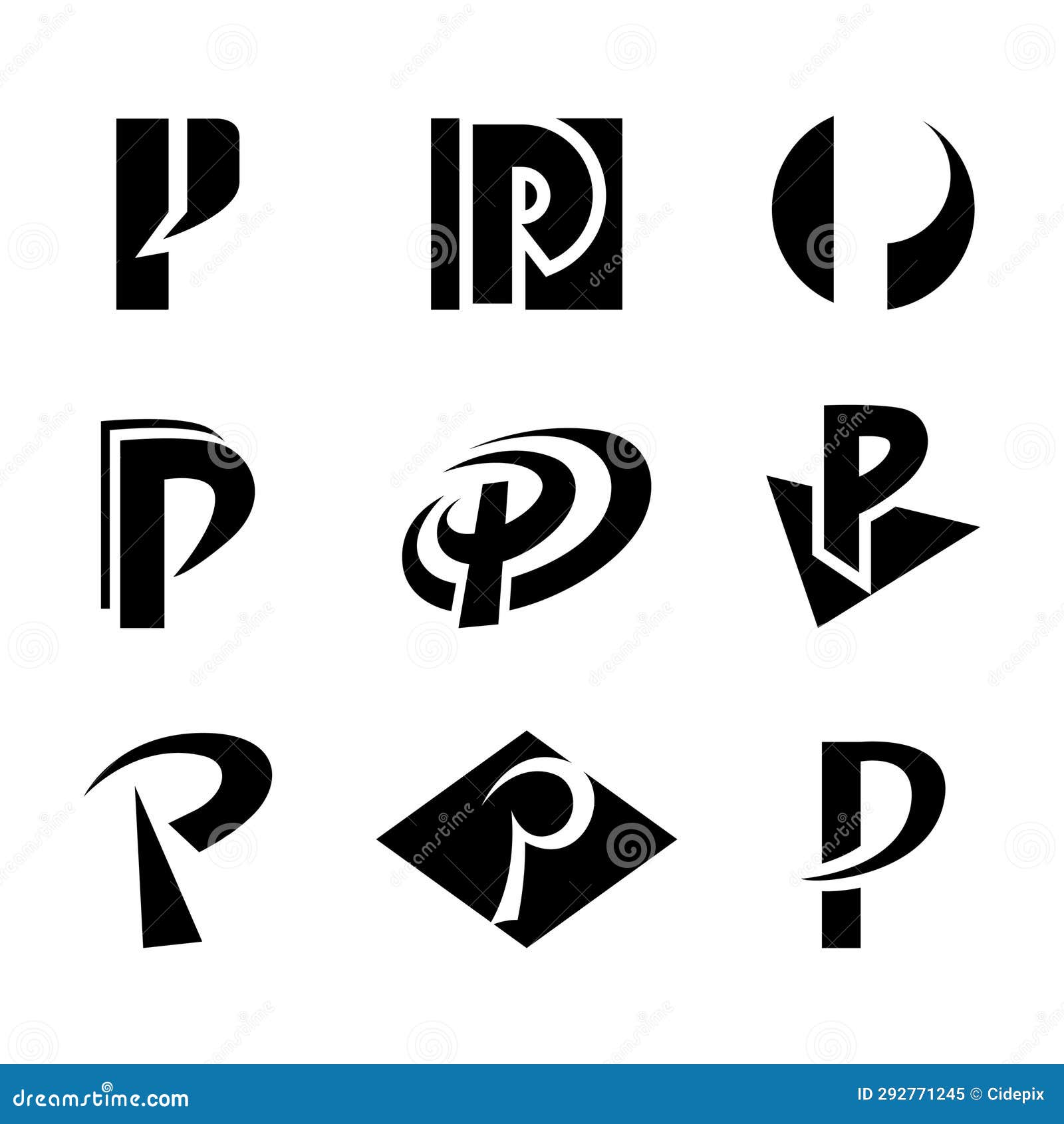 Black Abstract Letter P Icons on a White Background Stock Vector ...