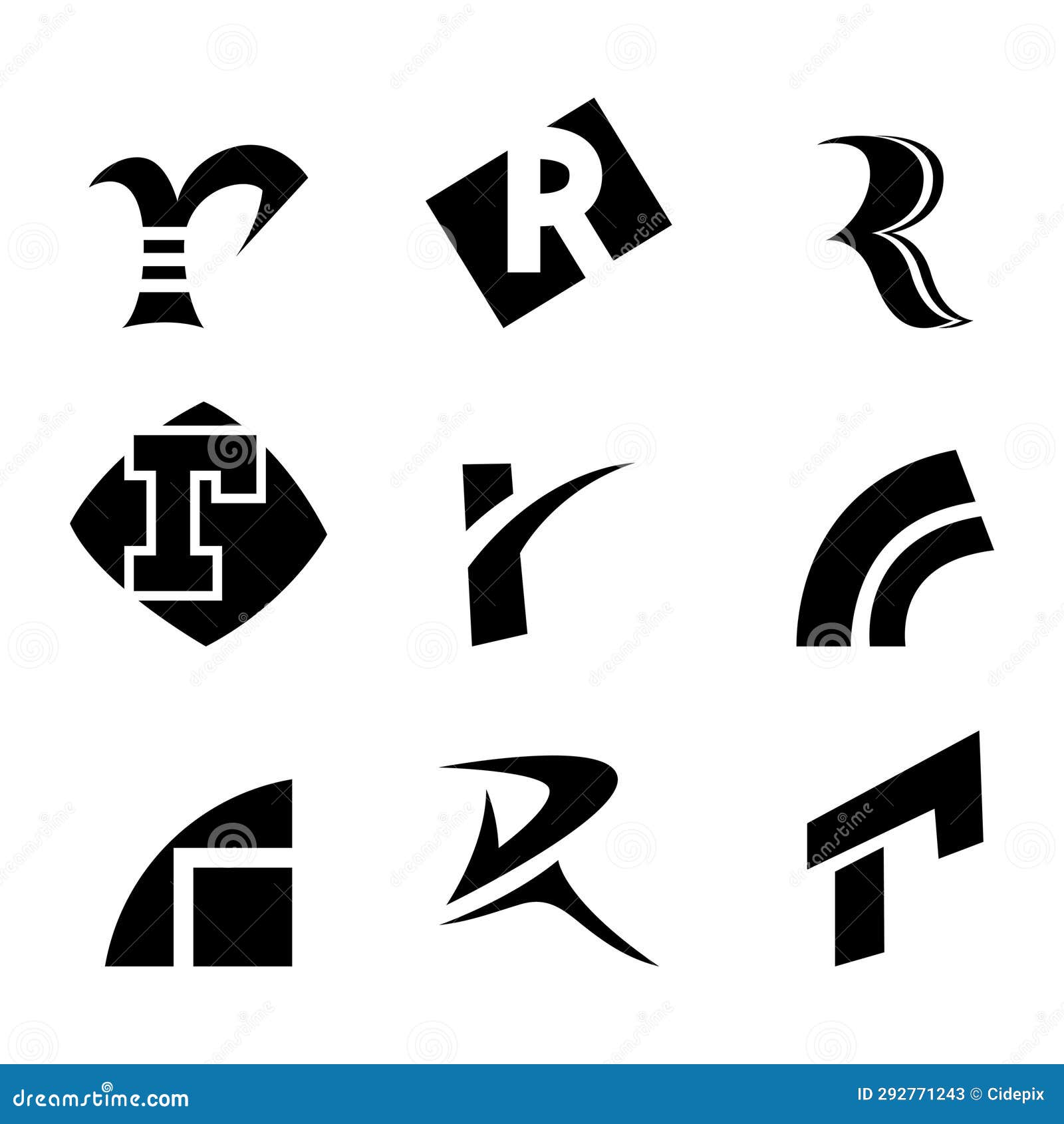 Black Abstract Letter R Icons on a White Background Stock Vector ...