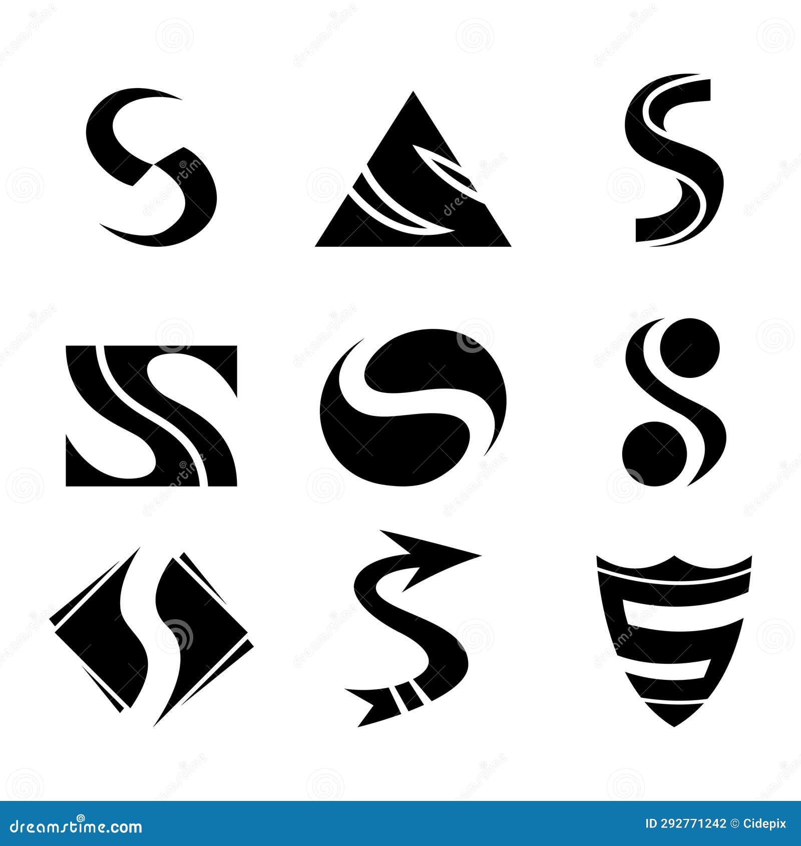 Black Abstract Letter S Icons on a White Background Stock Vector ...