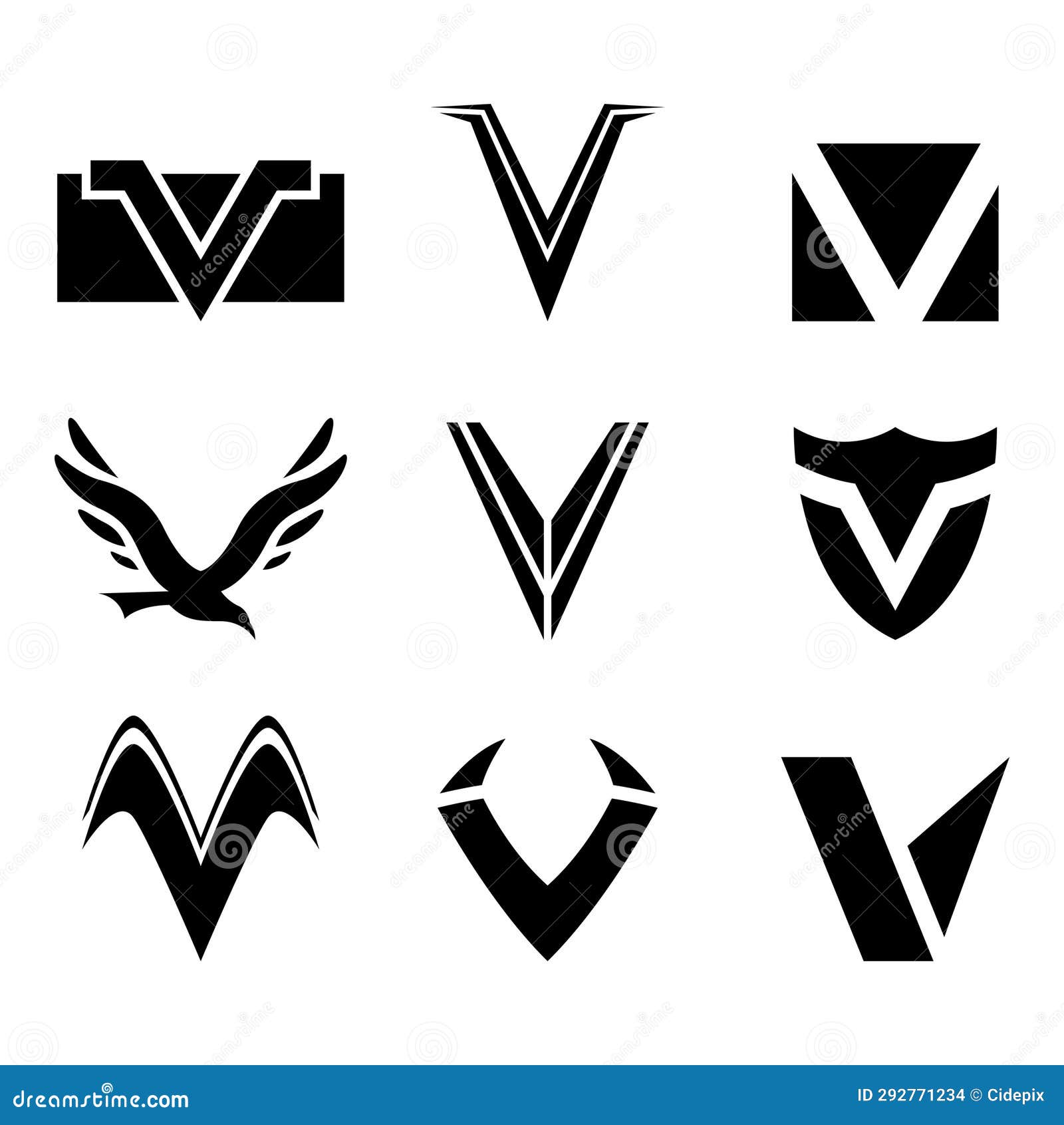 Black Abstract Letter V Icons on a White Background Stock Vector ...