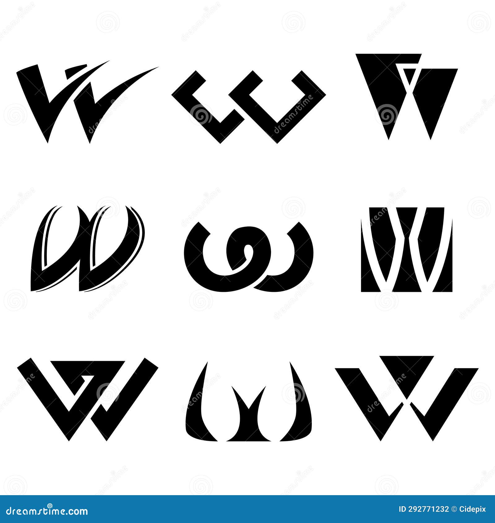 Black Abstract Letter W Icons on a White Background Stock Vector ...