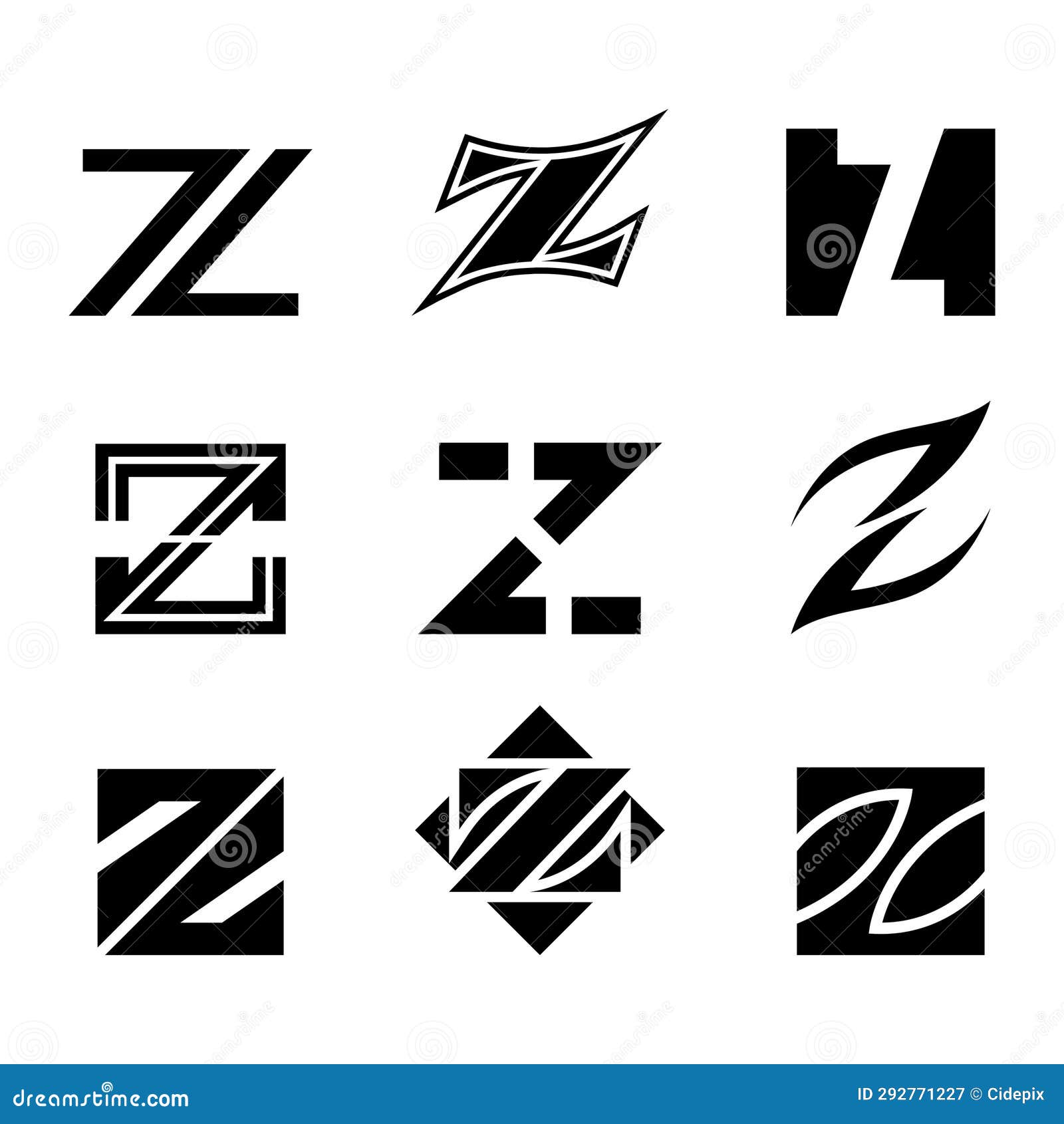 Black Abstract Letter Z Icons on a White Background Stock Vector ...