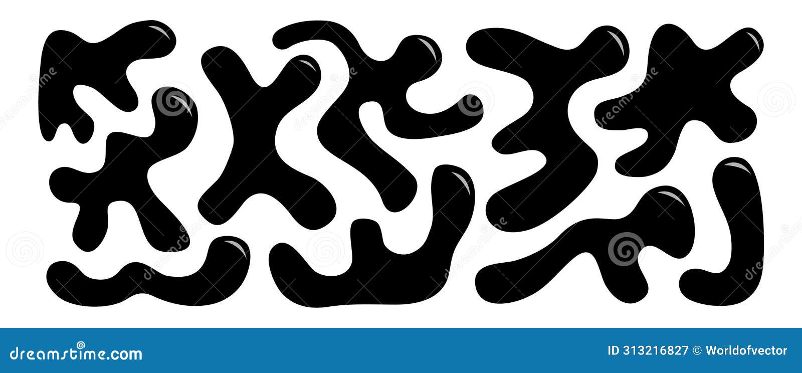 Black Abstract Liquid Blob Organic Shape Set. Simple Wavy Bubble and ...