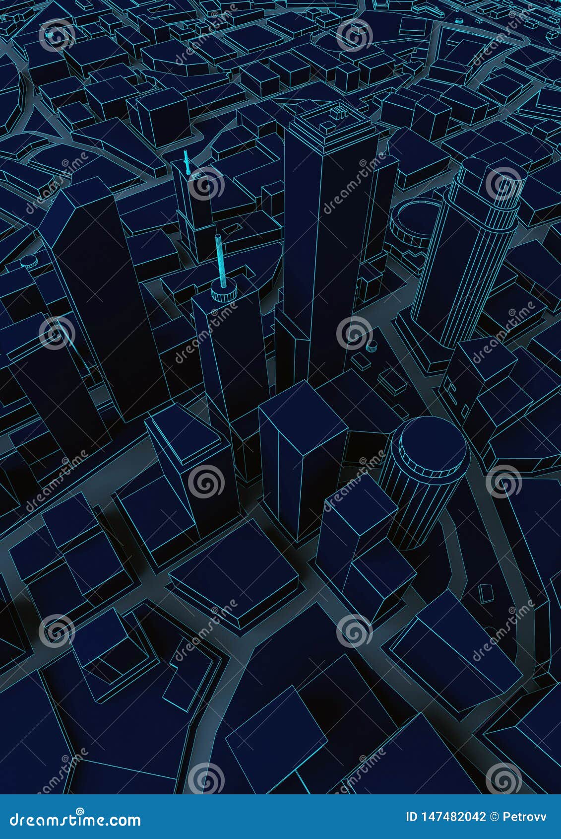 Black Abstract Low Poly City with Blue Lines Stock Illustration ...