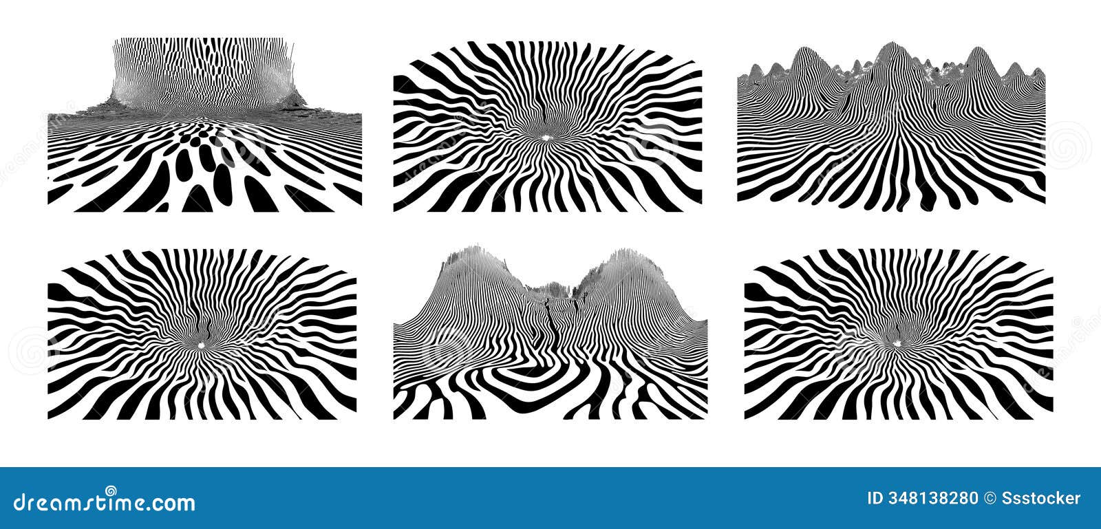 Black Abstract Optical Pattern. Lined Curves Waves in Linear ...