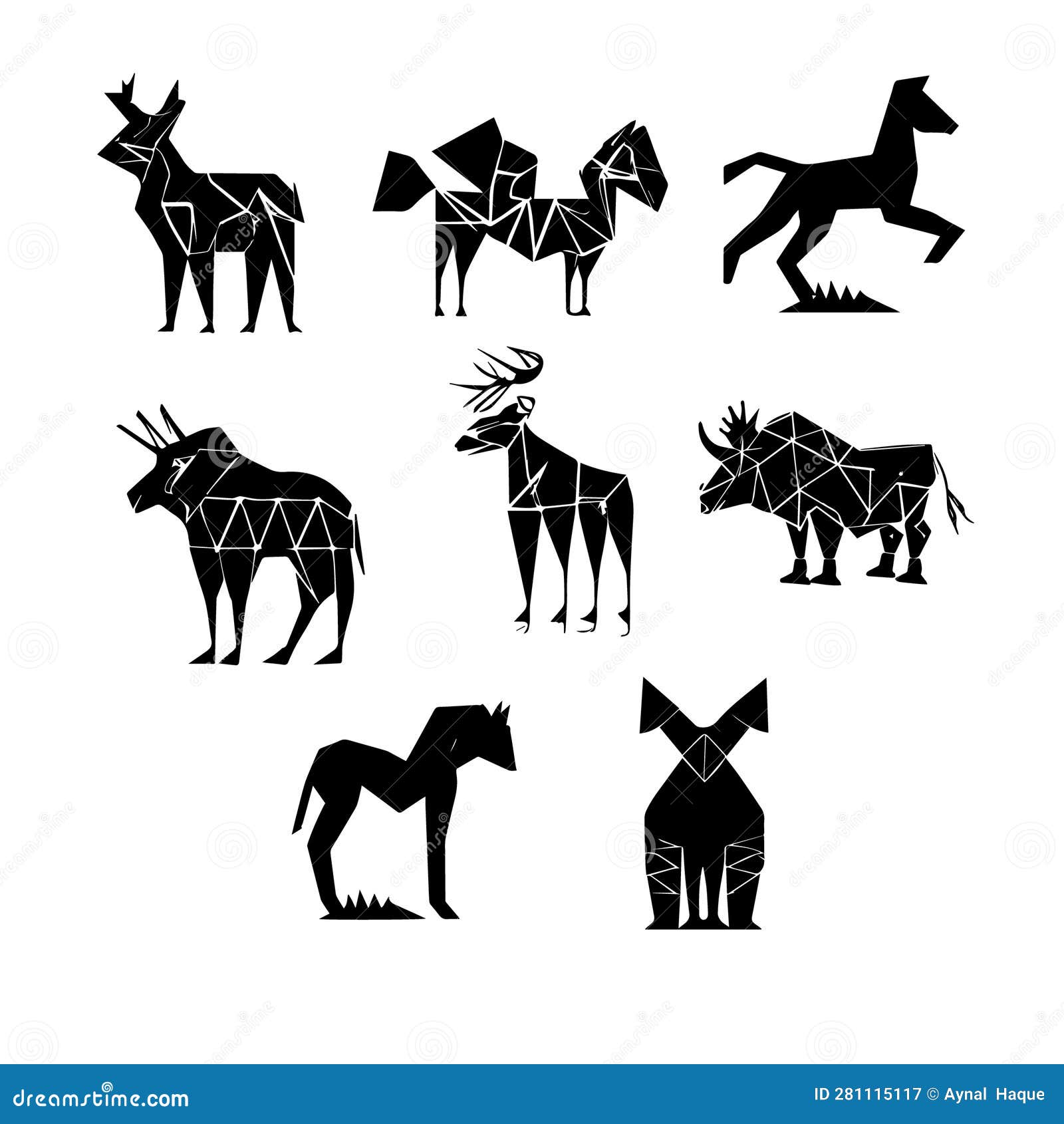 Set Of Geometric Animals. Modern Cartoon Icon Design Template With ...