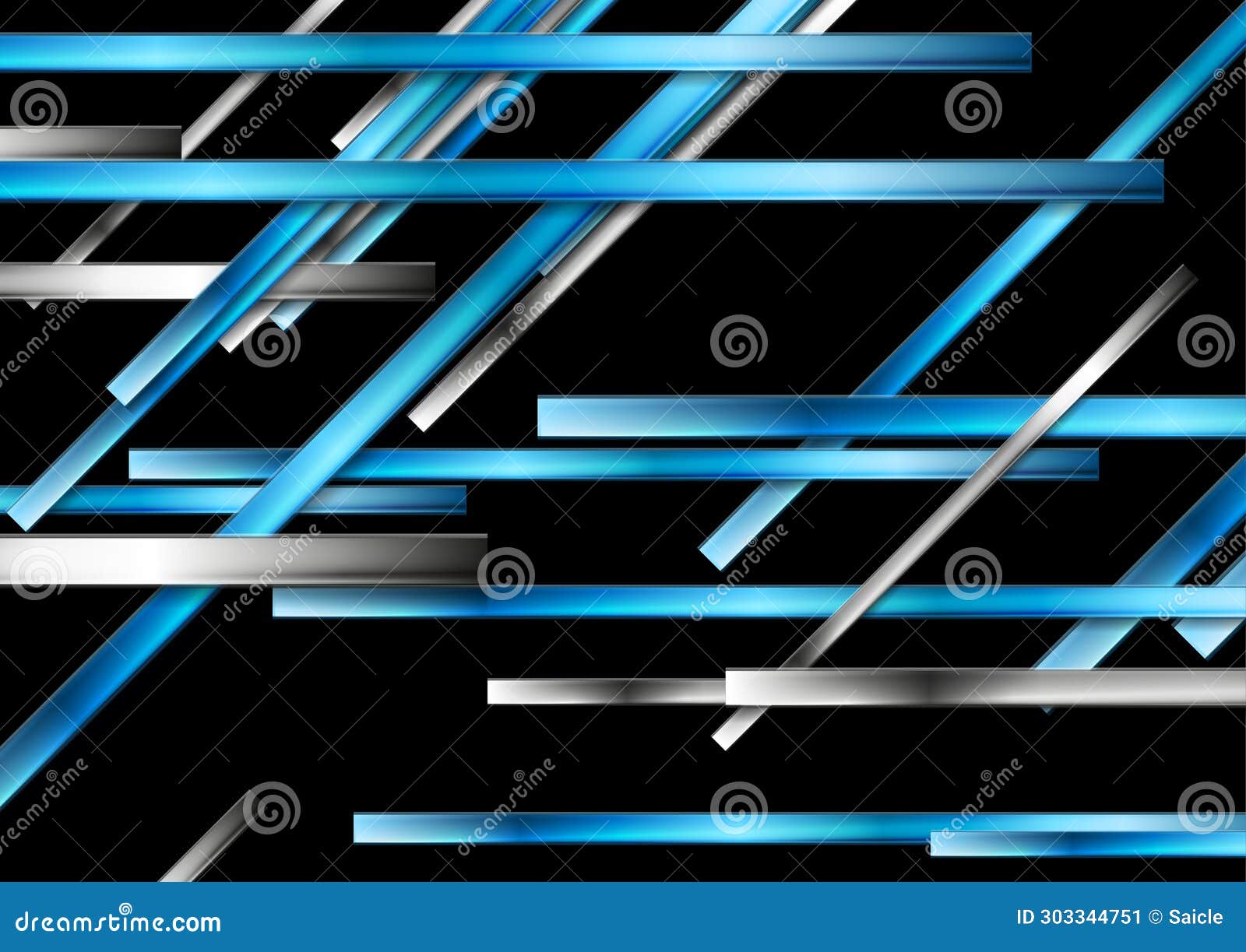 Black Abstract Tech Background with Blue and Metallic Glossy Stripes ...
