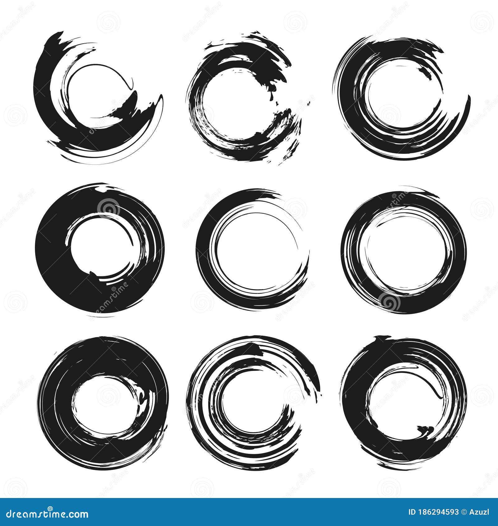 Black Abstract Textured Circle Smears on a White Background Stock ...