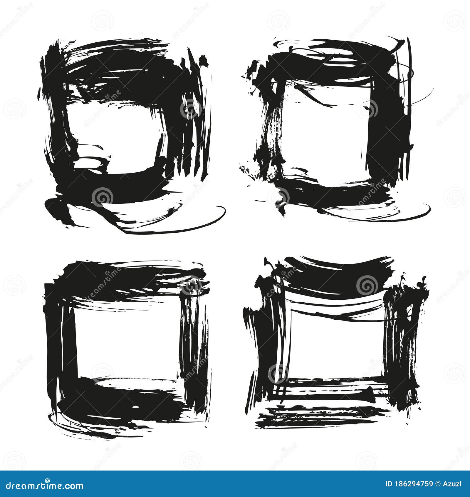 Black Abstract Textured Square Frames from Thick Smears on a White ...