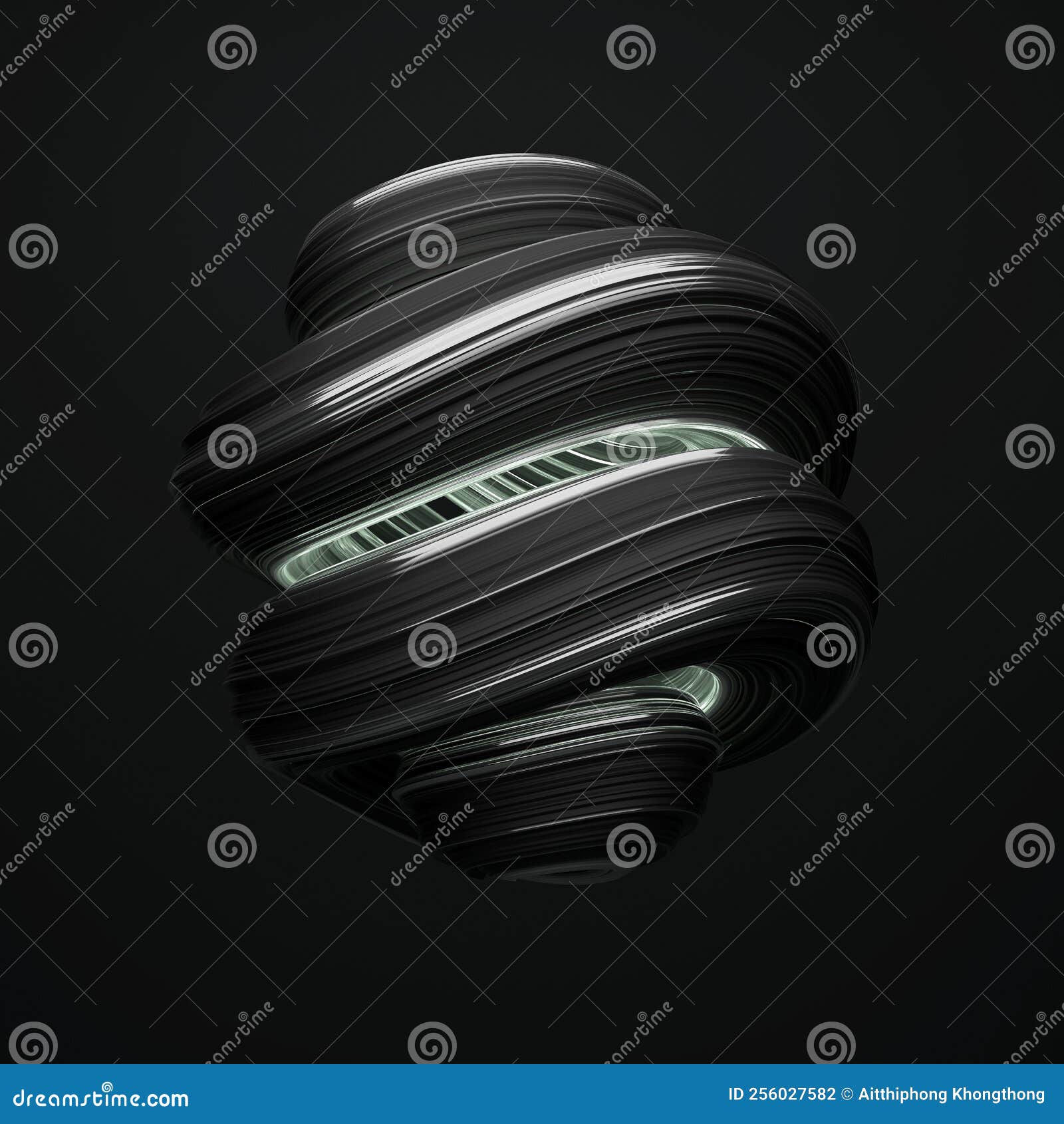 Black Abstract Twisted Shape. Monochrome Round Geometry, Gradient Curve ...