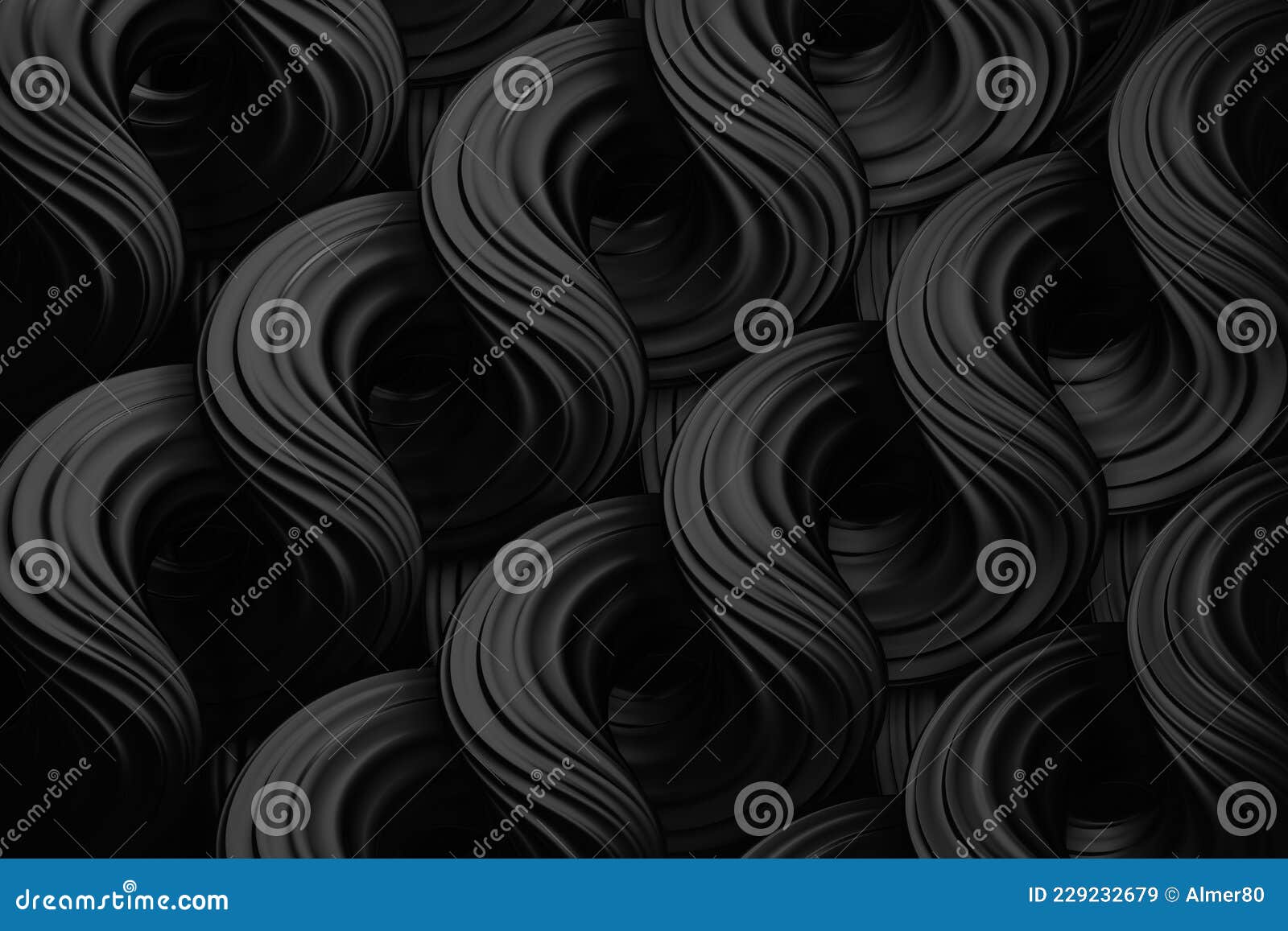 Black Abstract Wavy Curved Forms. Twisted Shapes. Volumetric Digital ...
