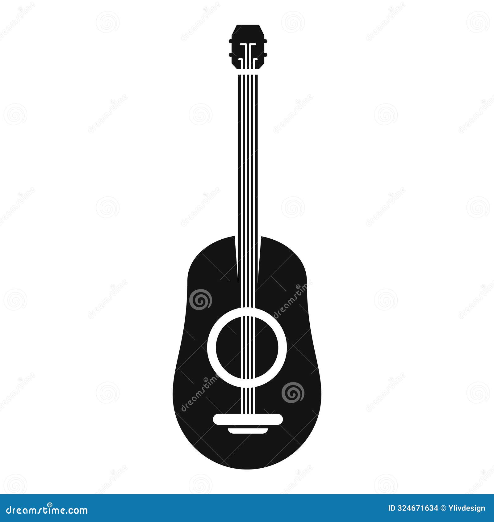 Black Acoustic Guitar Silhouette with Strings Showing Stock ...