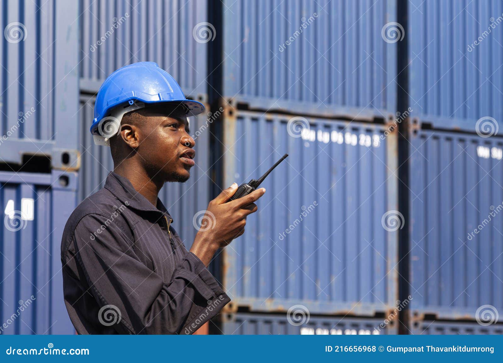 Black African Amarican Man Worker Working Control Loading Freight ...