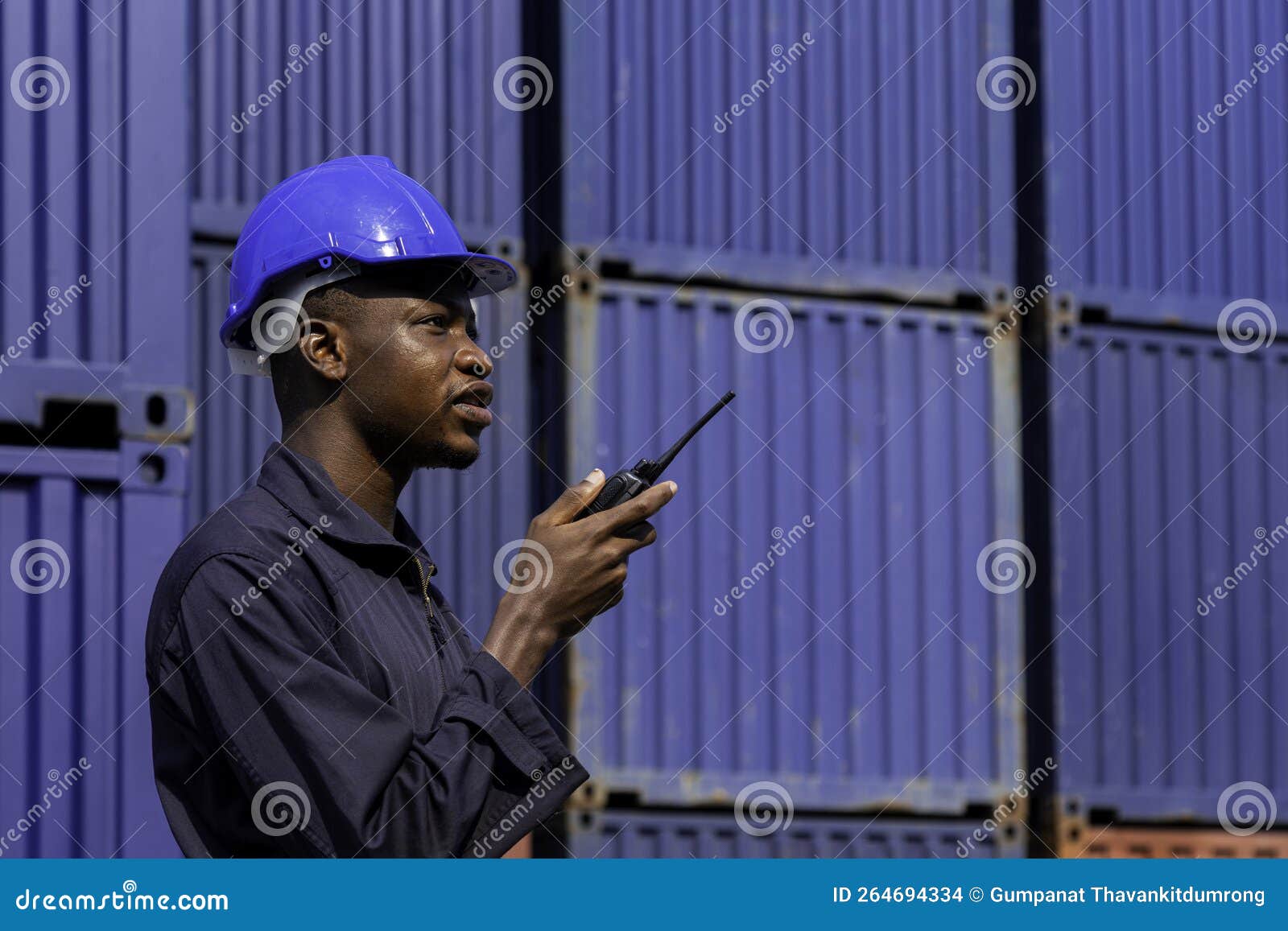 Black African Amarican Man Worker Working Control Loading Freight ...