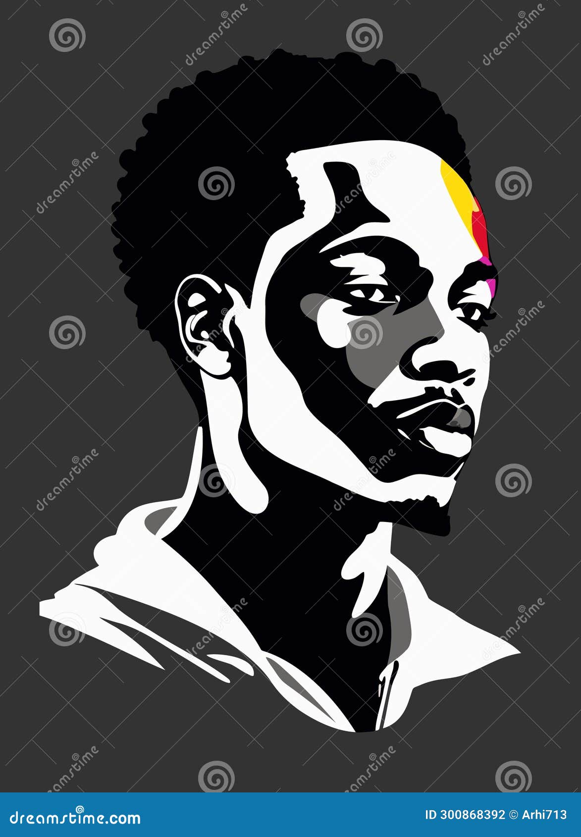 Lack African American Afro Male Face Portrait Vector Silhouette With