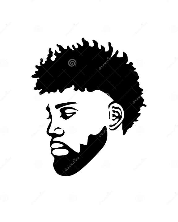 Black African American Afro Male Face Portrait Vector Silhouette With