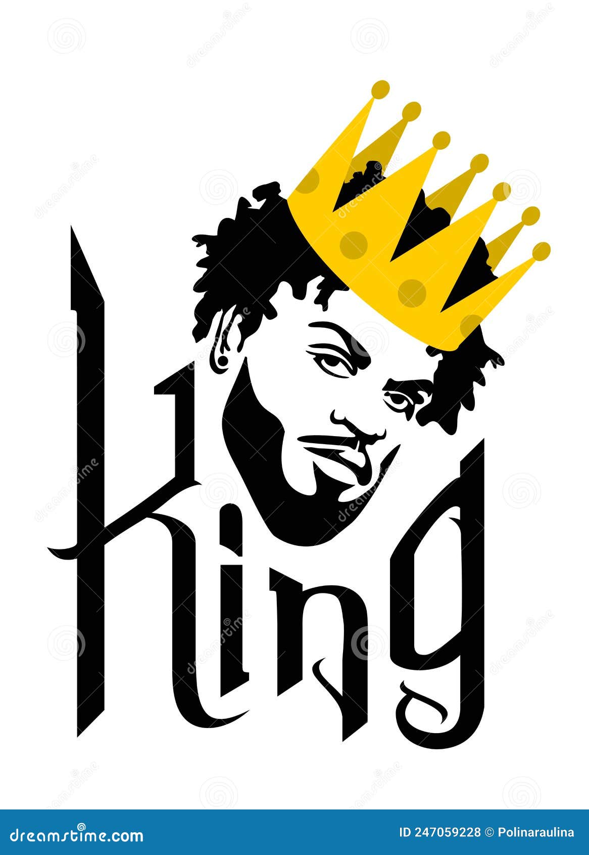 Black African American Afro Male King Face Silhouette With Crown Stock