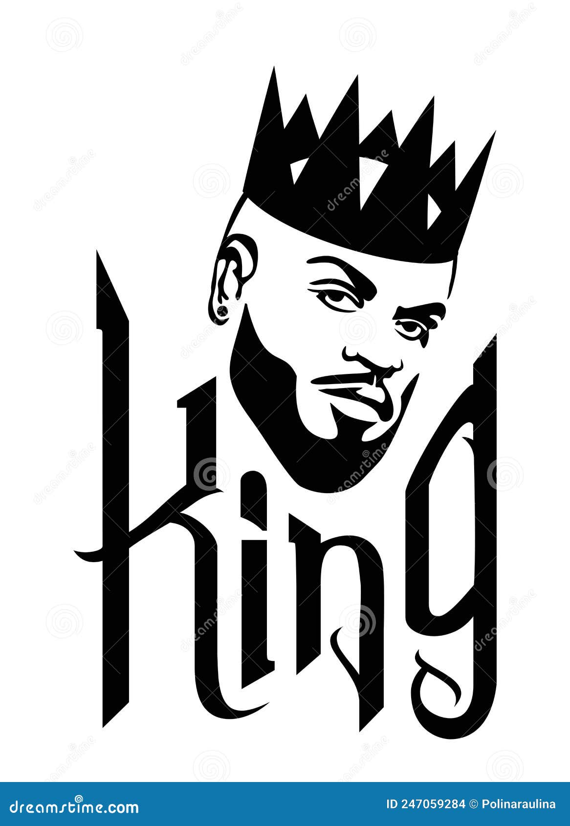 Black African American Afro King Face Silhouette With Crown Stock